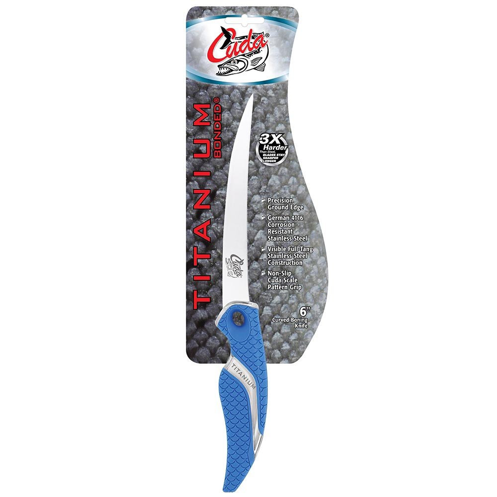 Cuda 6-Inch Titanium Bonded Curved Boning Knife, Blue