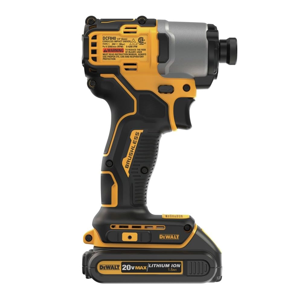 Dewalt DCF840C2R 20V MAX Brushless Lithium-Ion 1/4 in. Cordless Impact Driver Kit with 2 Batteries (1.5 Ah) (Renewed)