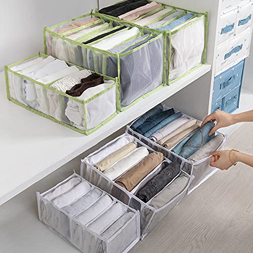 Set of 2 Pieces Wardrobe Clothes Organizer, Jeans Leggings Compartment Storage Box Closet, 7 Grids Folding Drawer For Clothing Mesh Separation , Transparent Divider For Stacking Pants Organizer (White)
