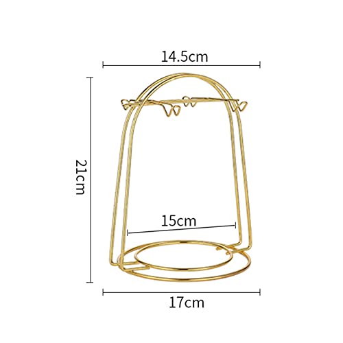 oAutoSjy Coffee Cup Holder, Coffee Mug Holder Stand, Wrought Iron Coffee Cup Rack 4 Hooks, Desktop Gold Water Cup Saucer Drain Hanger Rack, Household Kitchen Storage Drying Rack for Counter Cabinet