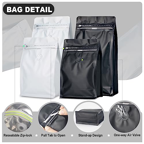 ODDIER 16oz 1 lb 60pcs Coffee Bags with Valve,Vented Coffee Bags Barrier Bags Store Bags Coffee Packaging Coffee Storage Pouches(White)