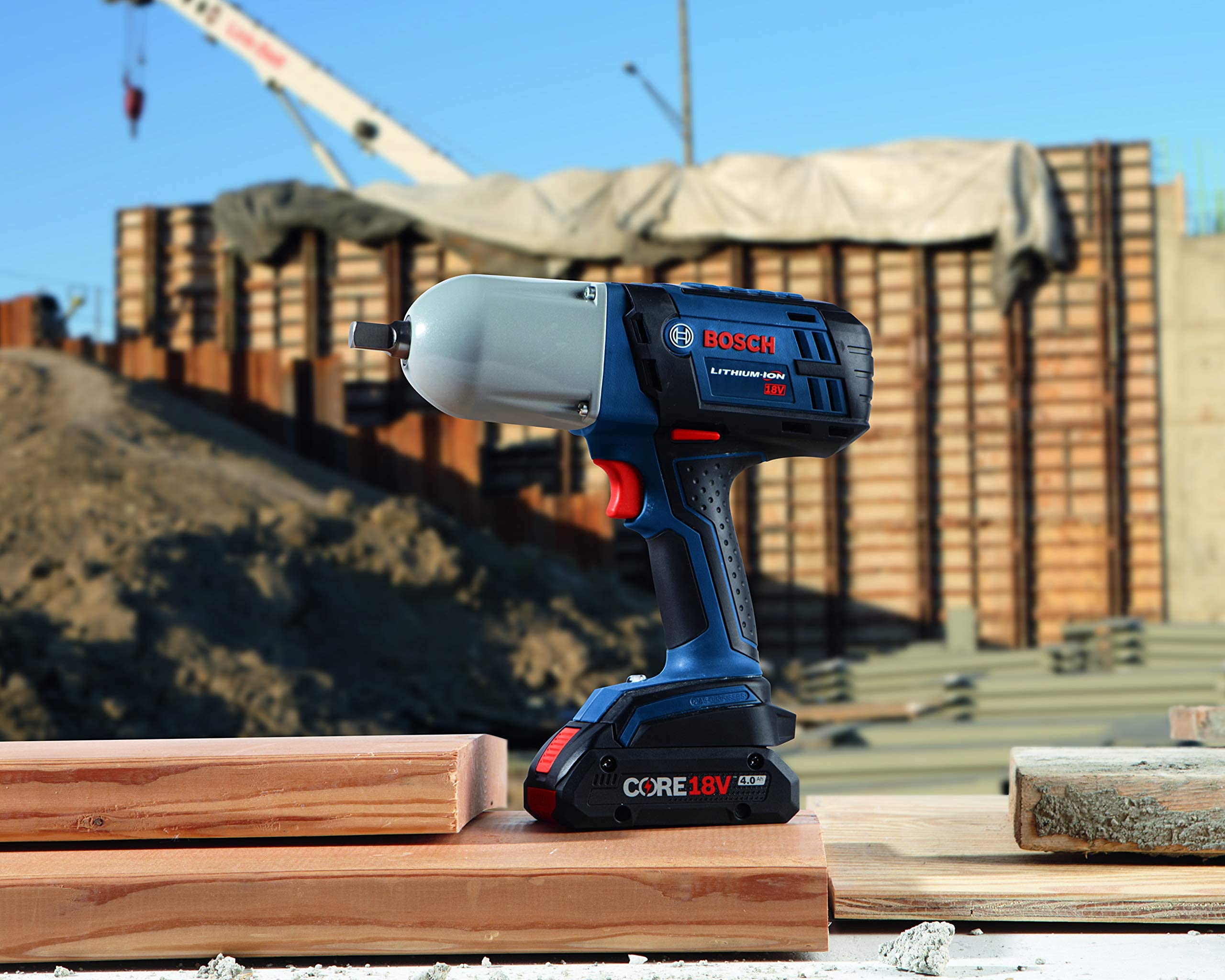 Bosch HTH181-B25 18V High Torque Impact Wrench w/Pin Detent w/ (2) 4.0 Ah CORE Compact Batteries (Renewed)