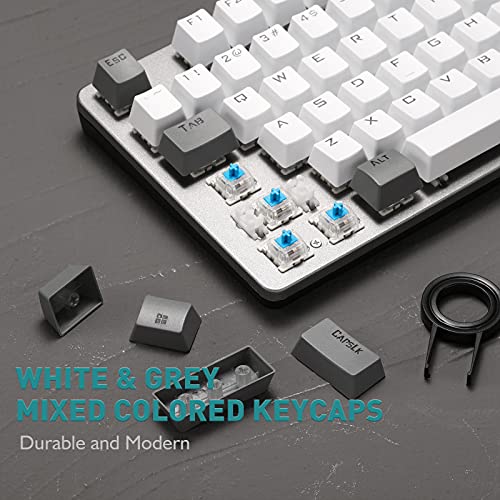 AULA F3287 Wired TKL Rainbow Mechanical Gaming Keyboard, 80% Compact Tenkeyless 87 Keys Layout w/Tactile Brown Switches, White & Grey Mixed-Color Keycaps, Programmable Macro Keys