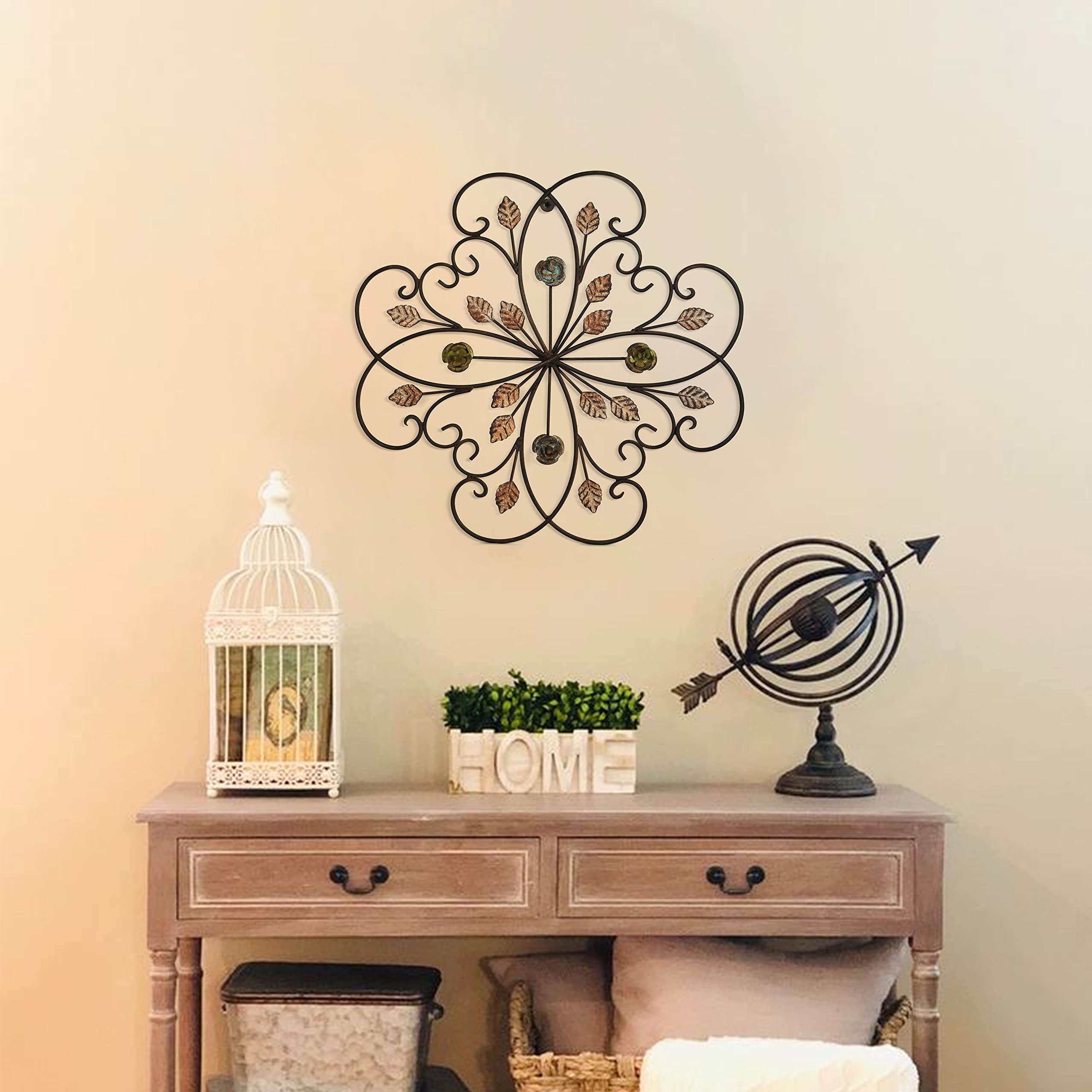 Remenna Metal Wall Art- Metal Flower Scroll Wall Art Decor Rustic Wall Decor for Bedroom Bathroom Living room Outdoor Garden… (Flower Scroll Wall Art)