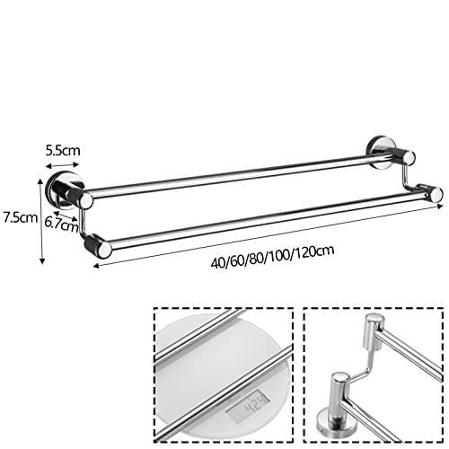 Double Bar Stainless Steel Towel Storage Holder Smooth Rounded Corner Wall Mounted Bath Towel Rail Bar for Bathroom Kitchen, Towel Shelf Towel Rack (Size : 80cm)