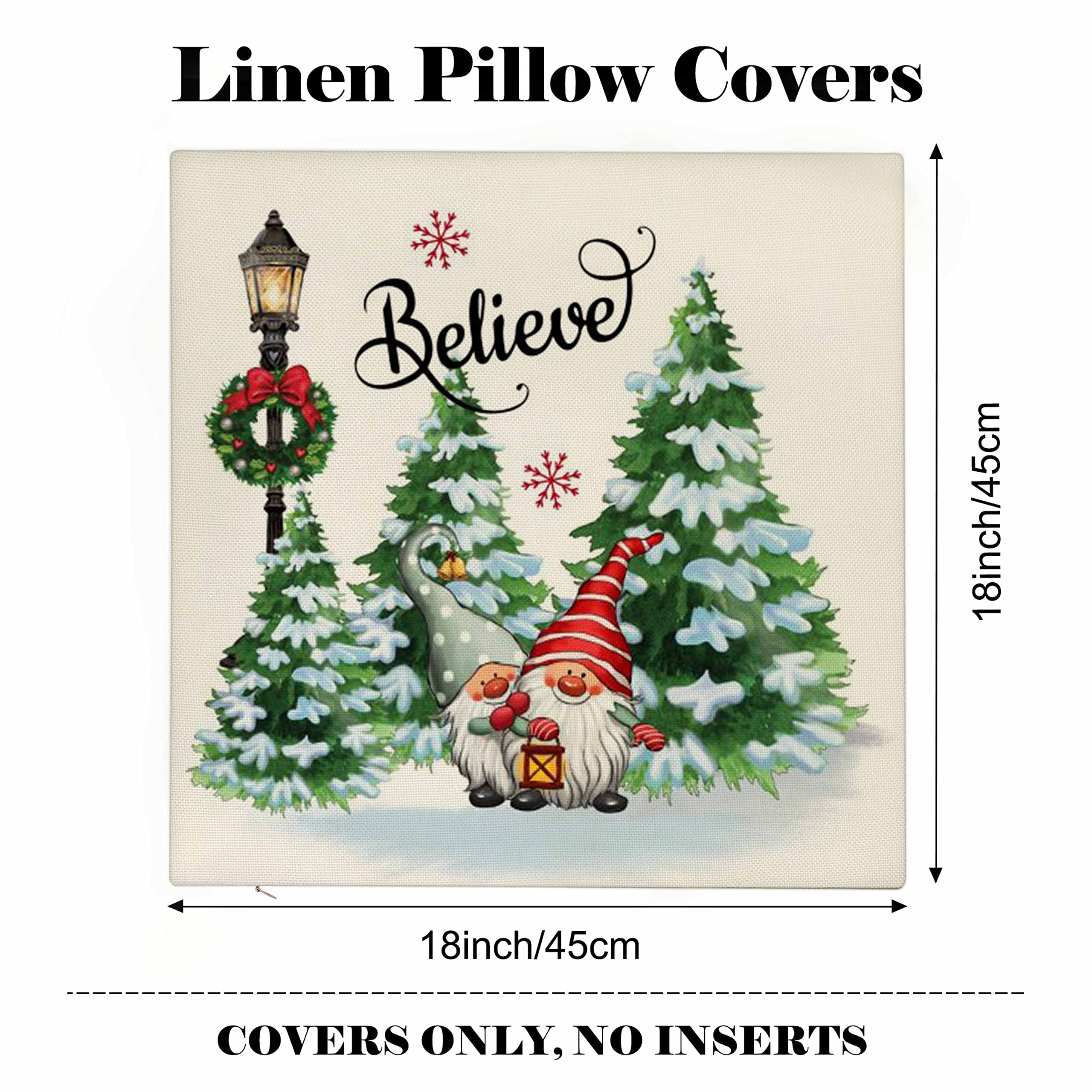 ButyHome Christmas Pillow Covers 18x18 Buffalo Plaid Pillows with Trees Snowman Elf Decorative Holiday Throw for Sofa Couch Decorations Set of 4 (Sa18)