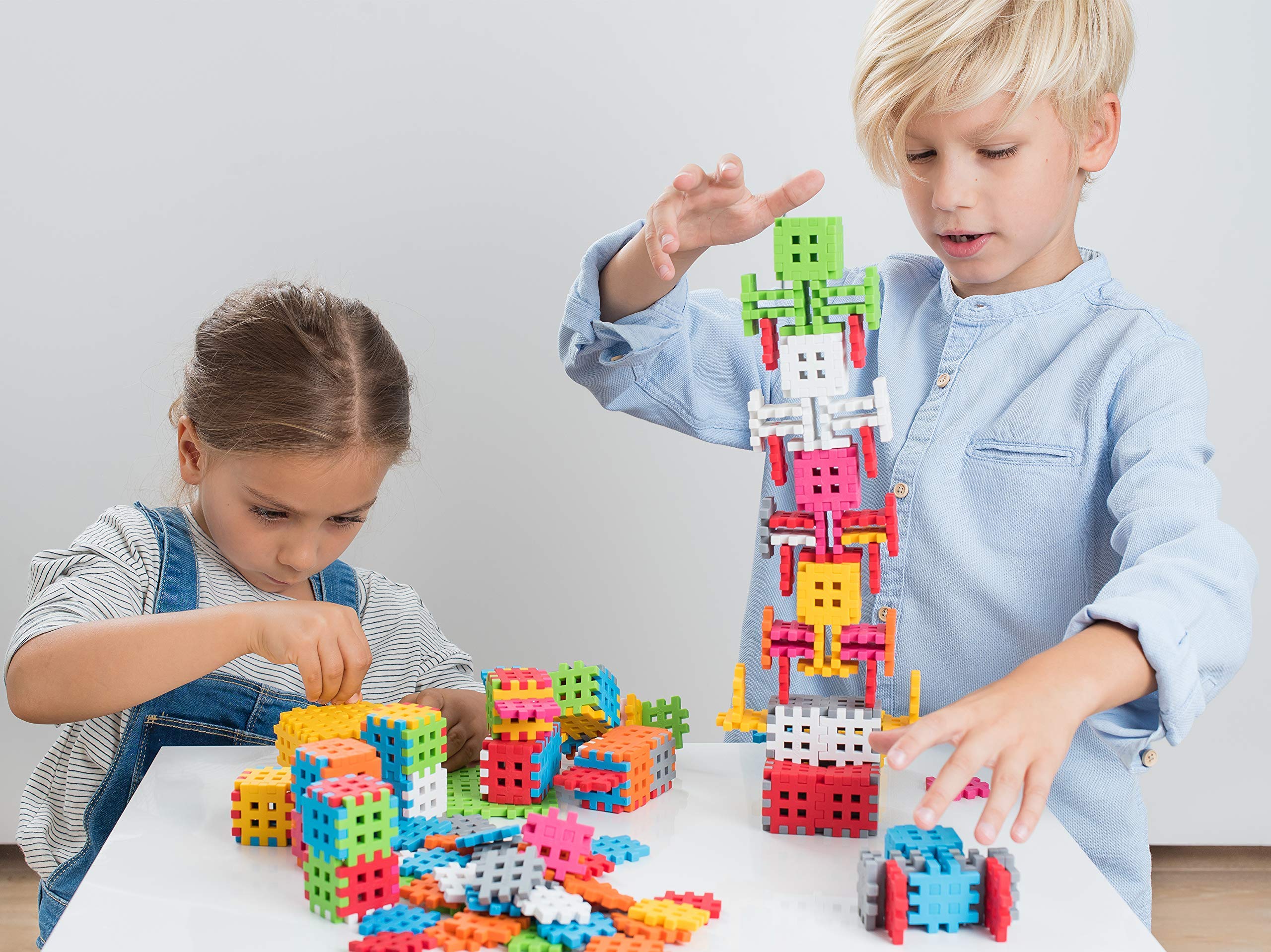 Marioinex STEM Toy Building Block Set with 70 Pieces in Blue, Green, Pink, Red, Teal Rubber for Ages 3-103 cm