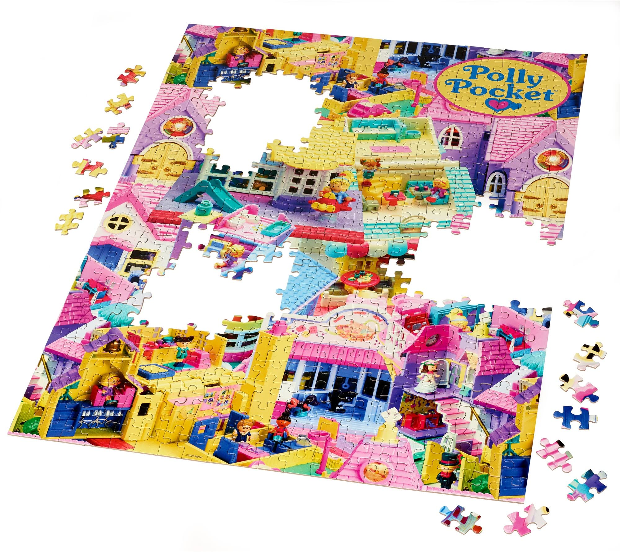 Mattel Games Polly Pocket Mattel Jigsaw Puzzle with 500 Interlocking Pieces & Mini-Poster, Image of 10+ Playsets with Dolls, For Collectors & Kids Ages 8 Years Old & Up
