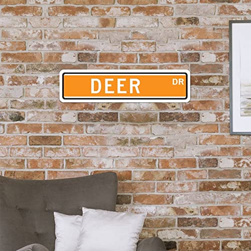 Metal Name Sign Deer Street Sign Street Warning Sign - Heavy Duty Rust-proof Metal Frame, Shipped from USA 4" x 16"