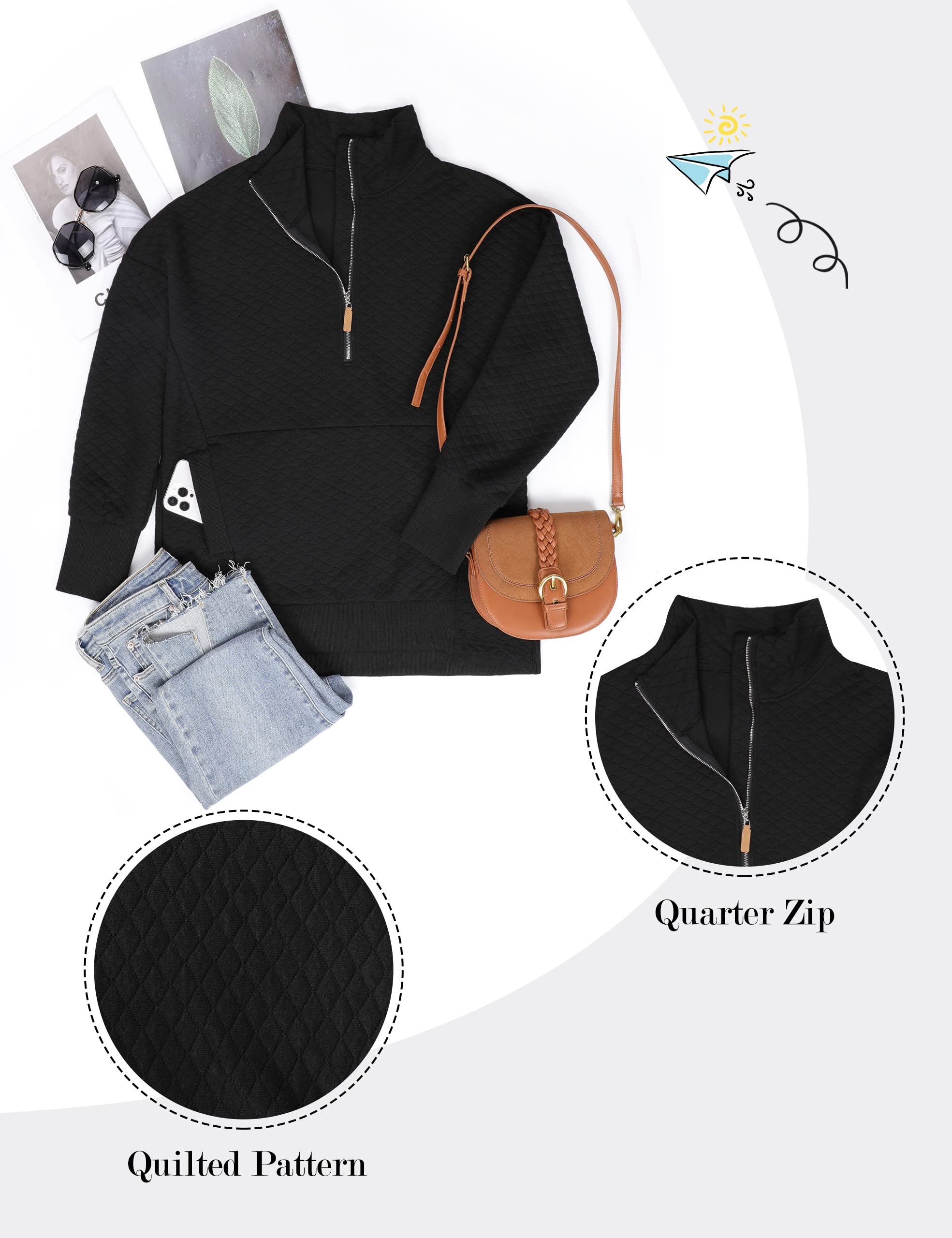 BMJL Women's Long Sleeve Shirts Oversized Casual Sweatshirt Quarter Zip Up Fall Dressy Tops 2022 Loose Half Zip Pullover(Black,S)