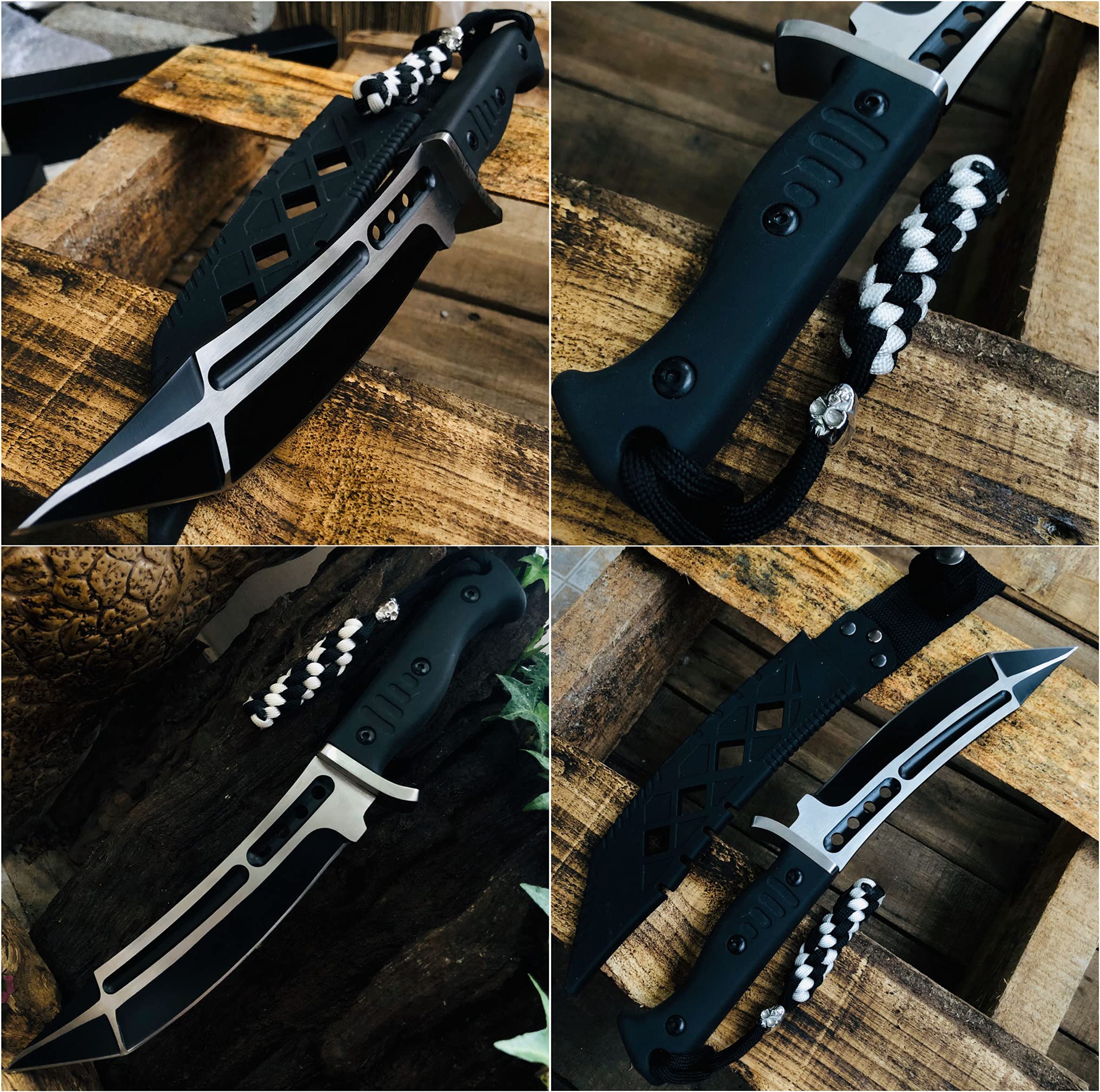 AULAKNIV 12 Inch Heavy Outdoor Tactical Survival Hunting Knife - Katana Samurai Tanto, Camping Fixed Blade Knives with Sheath