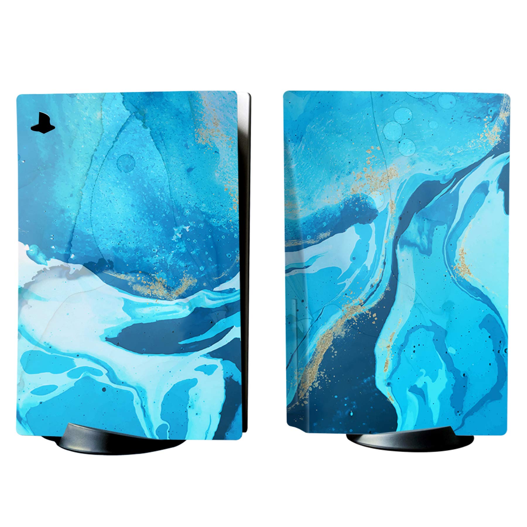 PlayVital Aquamarine Watercolour Full Set Skin Decal for ps5 Console Disc Edition, Sticker Vinyl Decal Cover for ps5 Controller & Charging Station & Headset & Media Remote