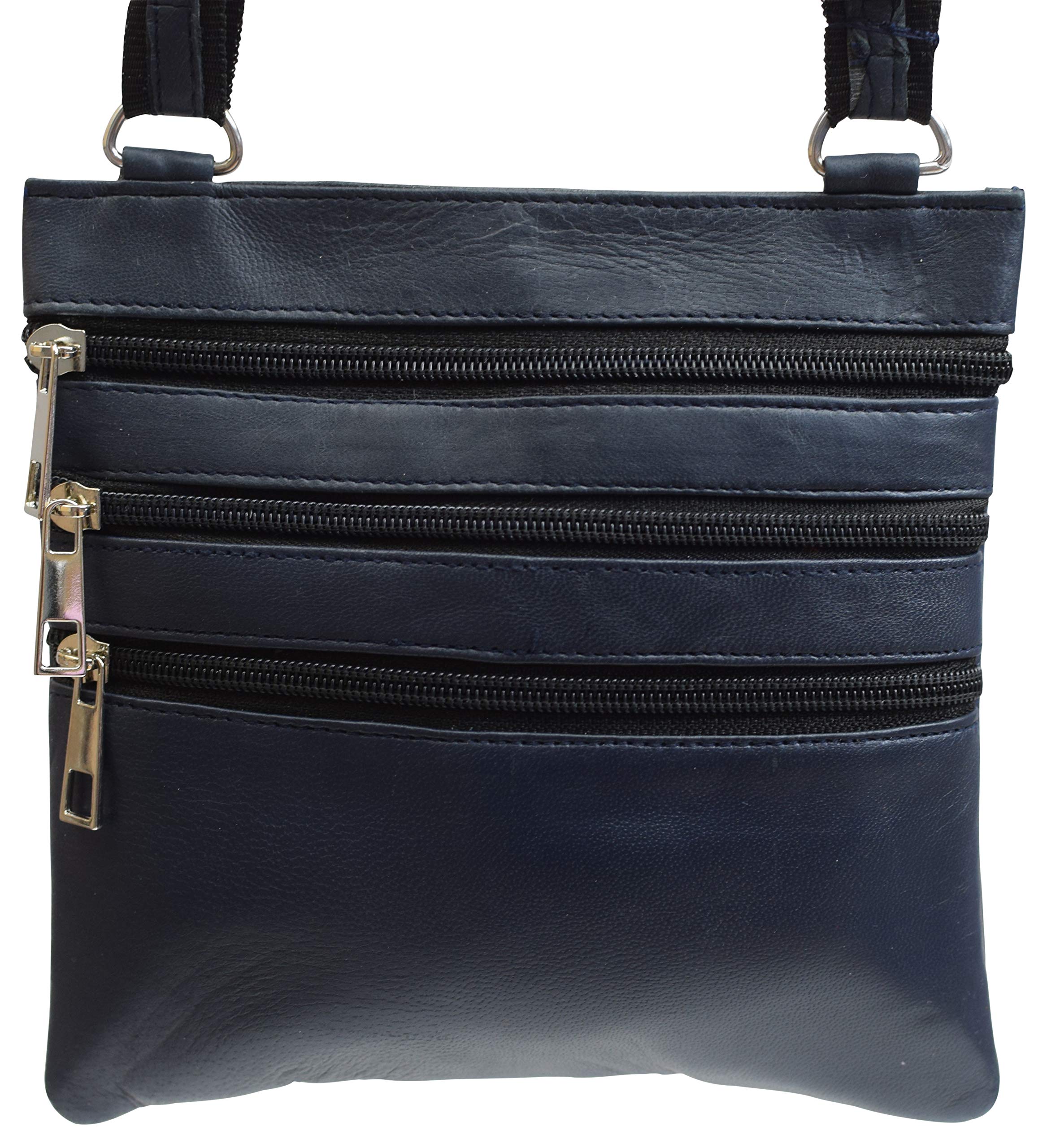 MARSHAL Ladies Genuine Leather Multi-Pocket Shoulder Bag Purse for Womens Colors!!! (Blue)