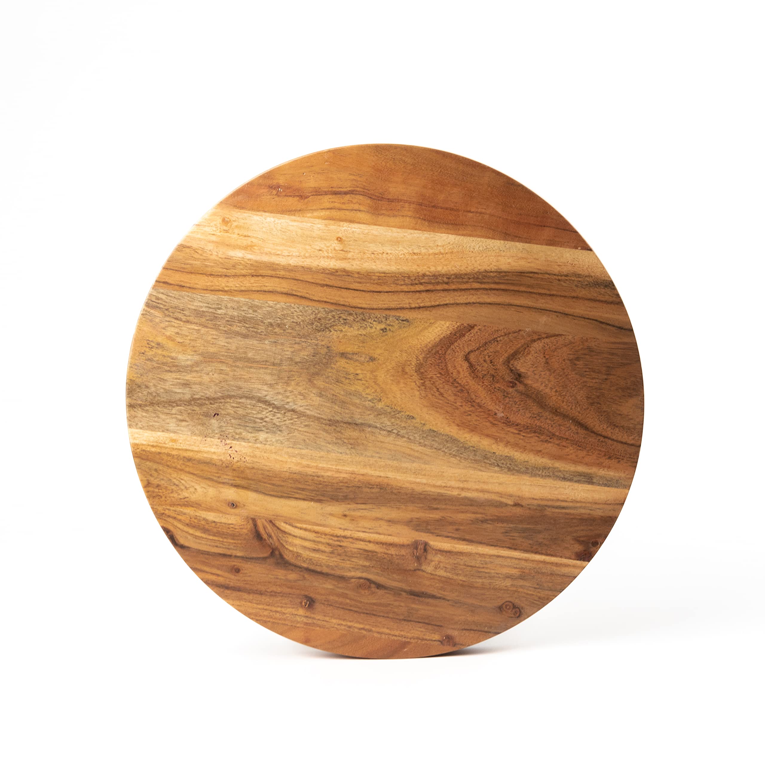 Round Acacia Wood Pedestal Board, Wooden Decorative Display Tray with Feet (16")