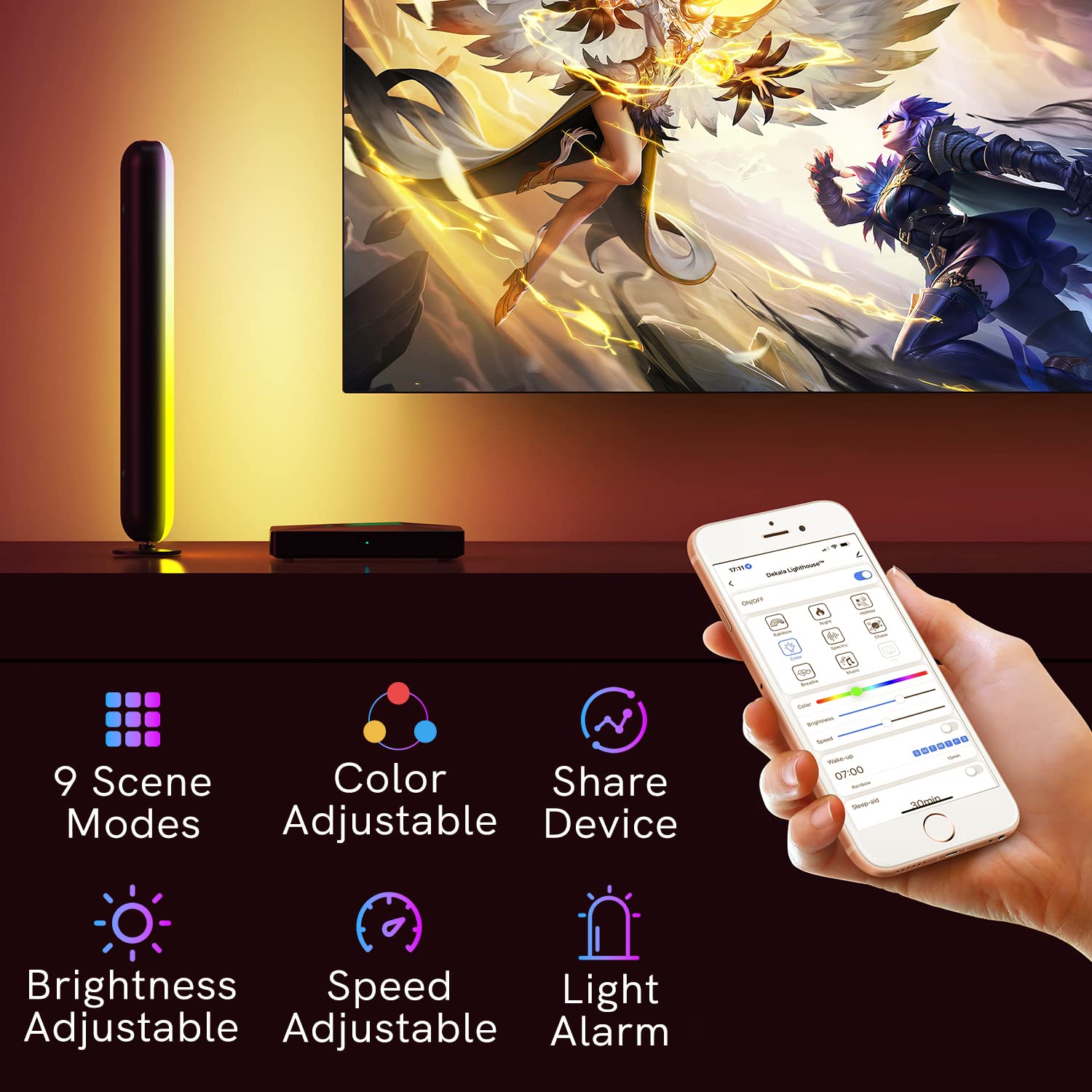 Dekala Smart LED Light Bars Gaming Lights TV Backlights Kit with HDMI 2.0 Box Sync with TV Picture Music, Backlights for 40 45 50 55 65 inch TV 4Pack LED Light Bar Voice/App Control, Work with Alexa