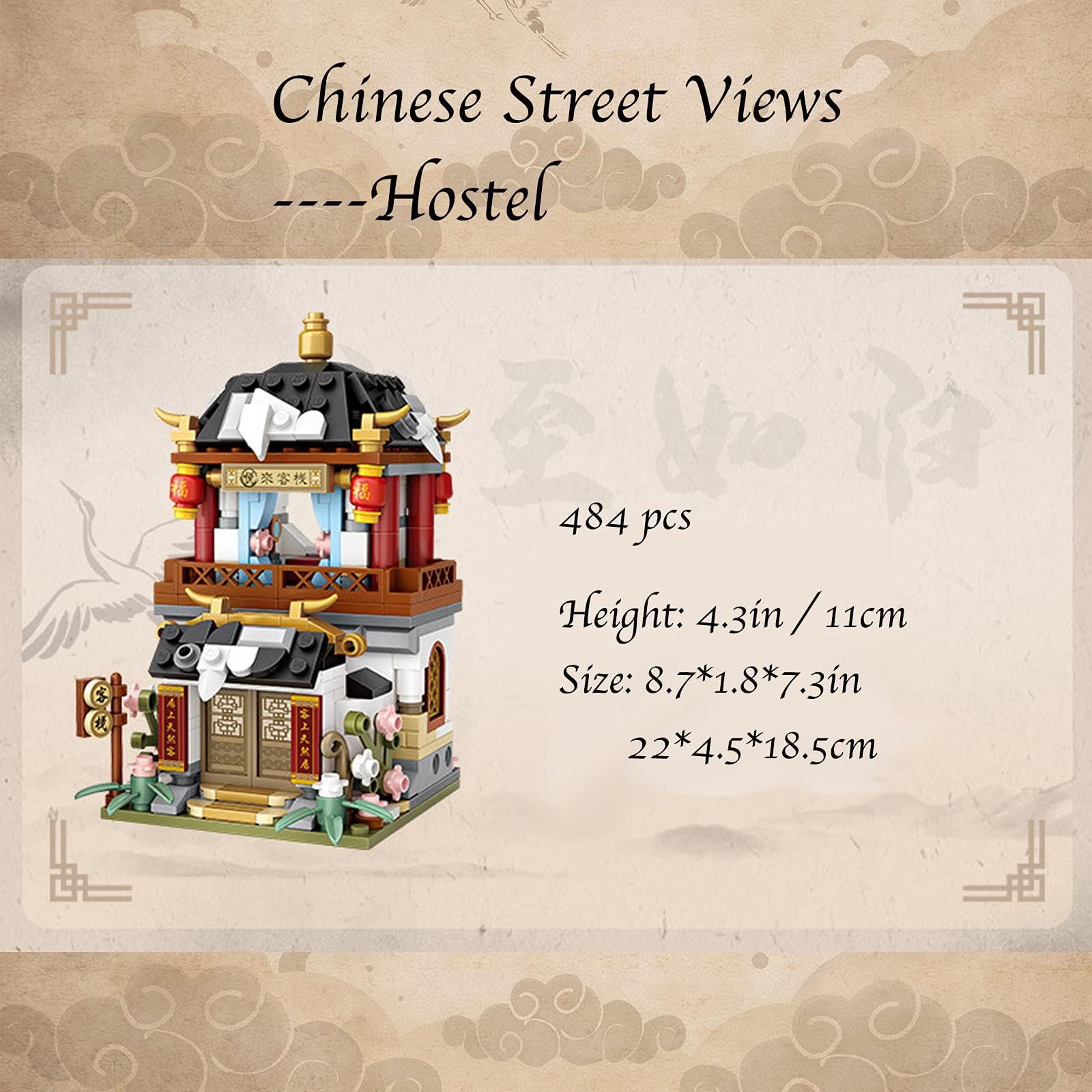 Seyaom Chinese Street View Shop Bricks, Mini DIY Building Blocks Model MOC Construction Toy NOT Compatible with Lego (Hostel)