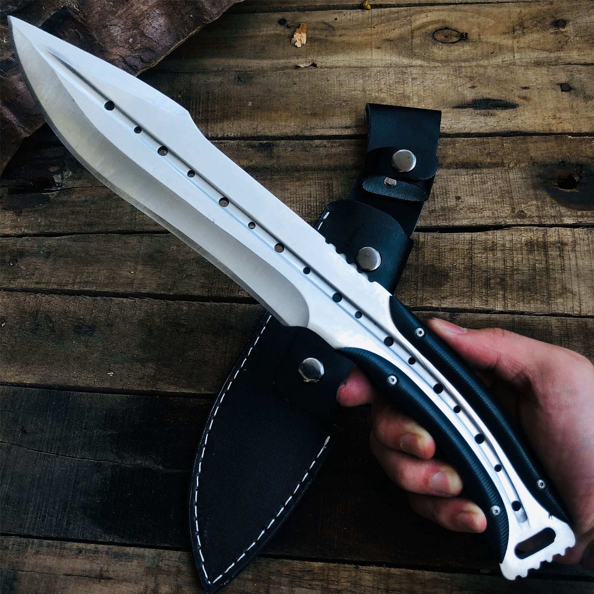 AULAKNIV Collect Customized Full Tang Fixed Blade D2 Steel Perfect Tactical Design 12.5" Bowie Knives Tactical,Hunting,Survival,Camping Tools W/Leather Sheath