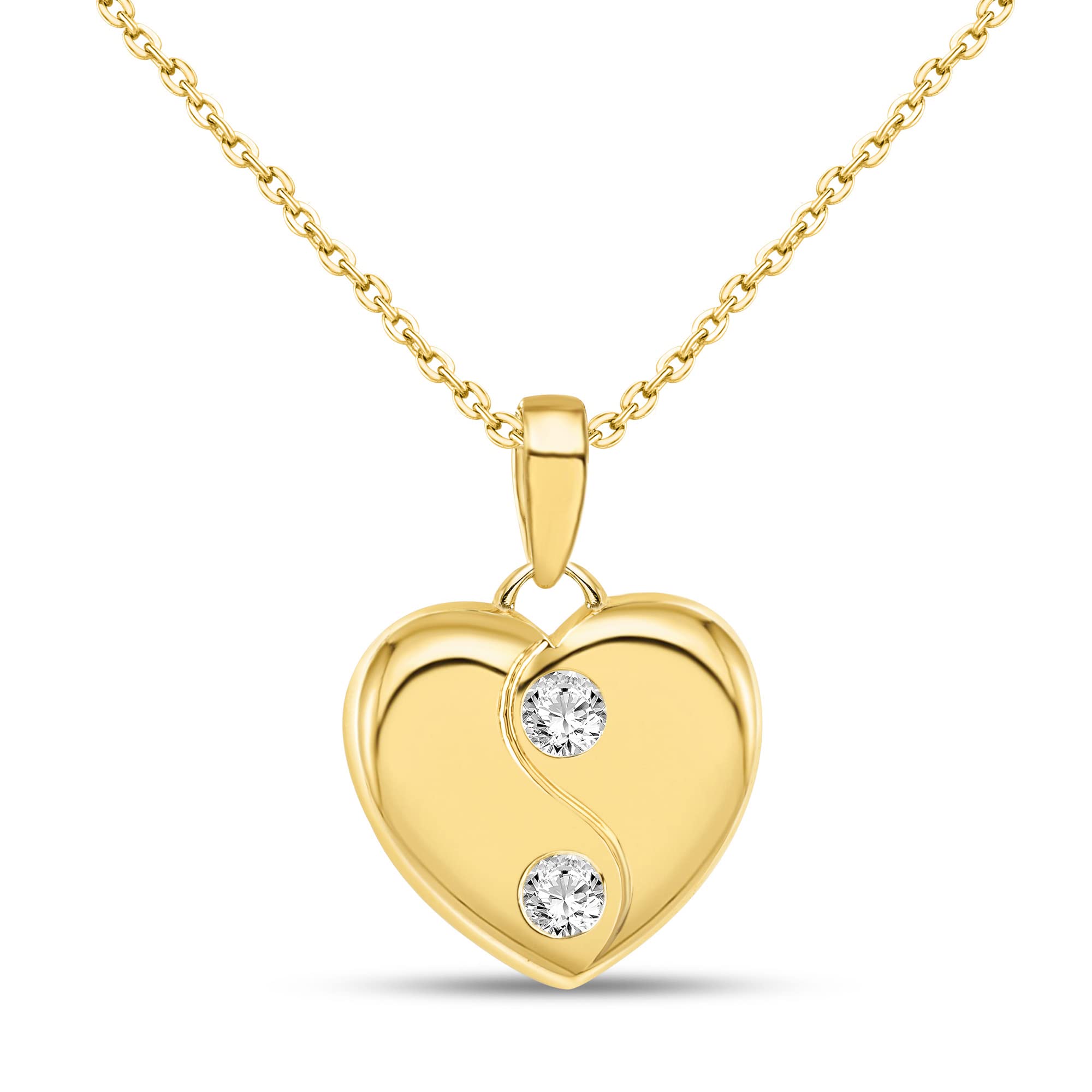 BMS Gems 18k Yellow Gold Round Lab Grown Diamond Heart Pendant for Women (1/10cttw, Color E, VVS2-VS1 Clarity)