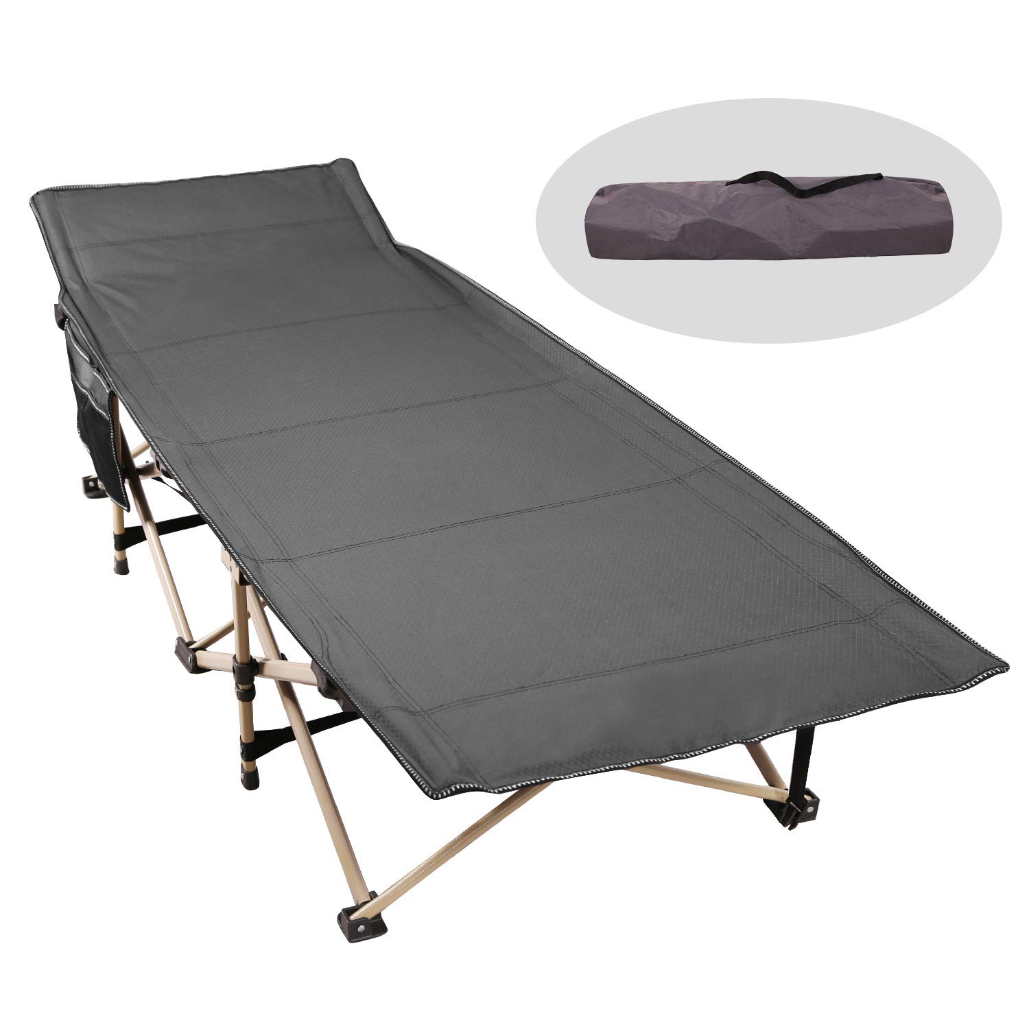 CAMPMAX Camping Cots for Adults Most Comfortable, Double Layer Oxford Sturdy Folding Sleeping Cots for Heavy People Outdoor Travel Home Use, Portable with Carry Bag, Grey