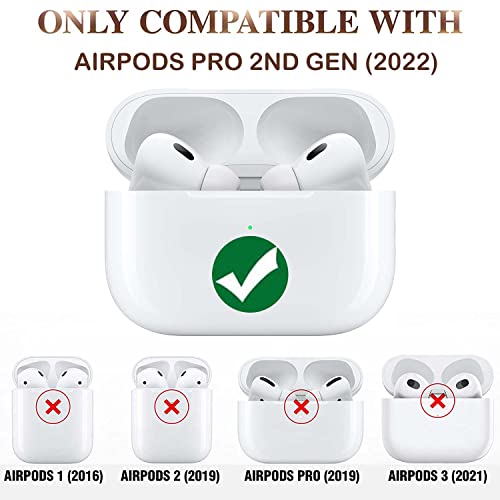 Genuine Leather Case Compatible with AirPods Pro 2nd Generation 2022, VOMA Protective Cover for Apple AirPods Pro 2 Wireless Charging Case, Soft Leather Cover with Keychain Hook Black