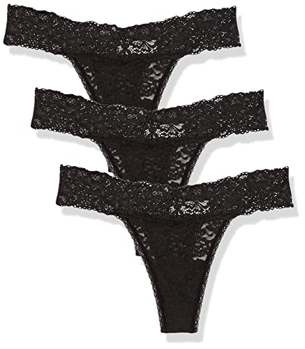Maidenform Underwear Pack, All-Over Lace Thong Panties for Women, 3-Pack, Black/Black/Black