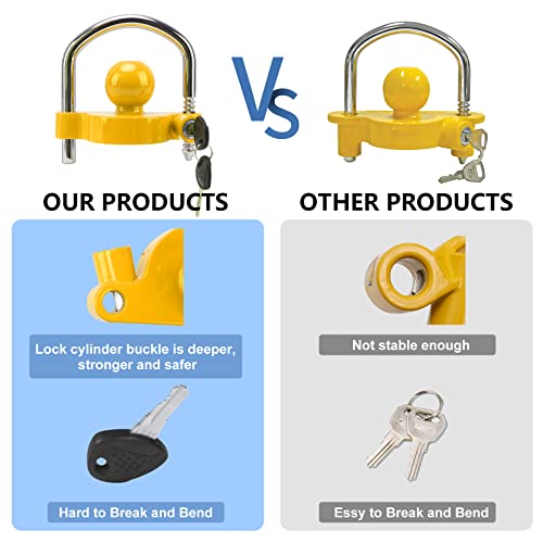 METOWARE Trailer Coupler Lock Universal Adjustable Heavy-Duty Steel Trailer Hitch Lock, Anti Theft Trailer Ball Lock Towing Lock for Towing Trailer Security Fits 1-7/8",2β, 2-5/16" Coupler Yellow