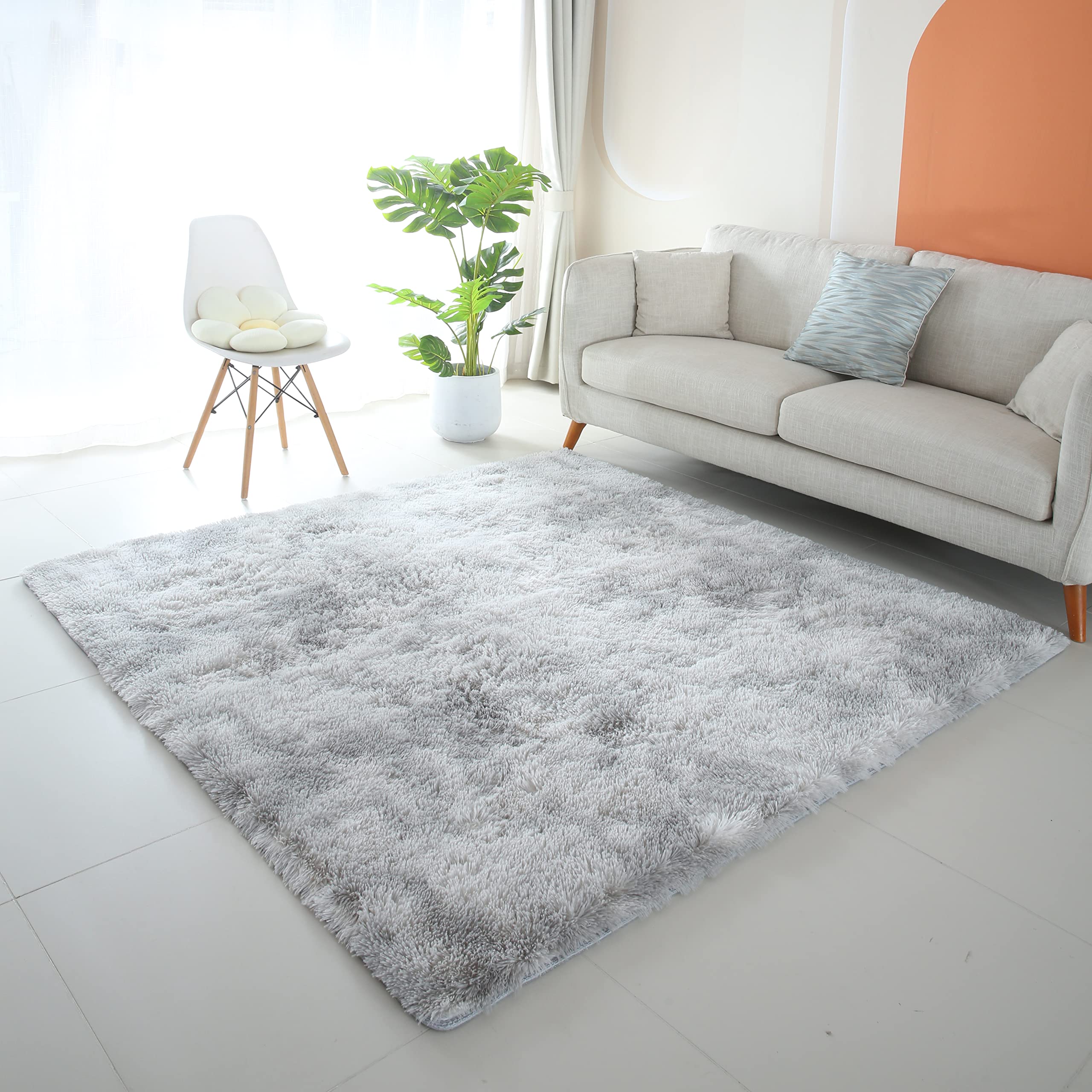 HOUSERAN Shag Area Rug 6âx6' Tie Dyed Grey, Plush Fluffy Fur Rug for Living Room, Square Carpet for Bedroom, Soft Shaggy Rug for Living Room Dorm Nursery