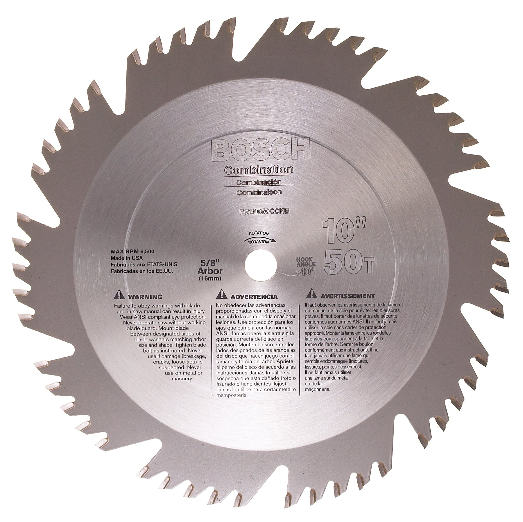 Bosch PRO1050COMB 10-Inch 50 Tooth ATB Combination Saw Blade with 5/8-Inch Arbor