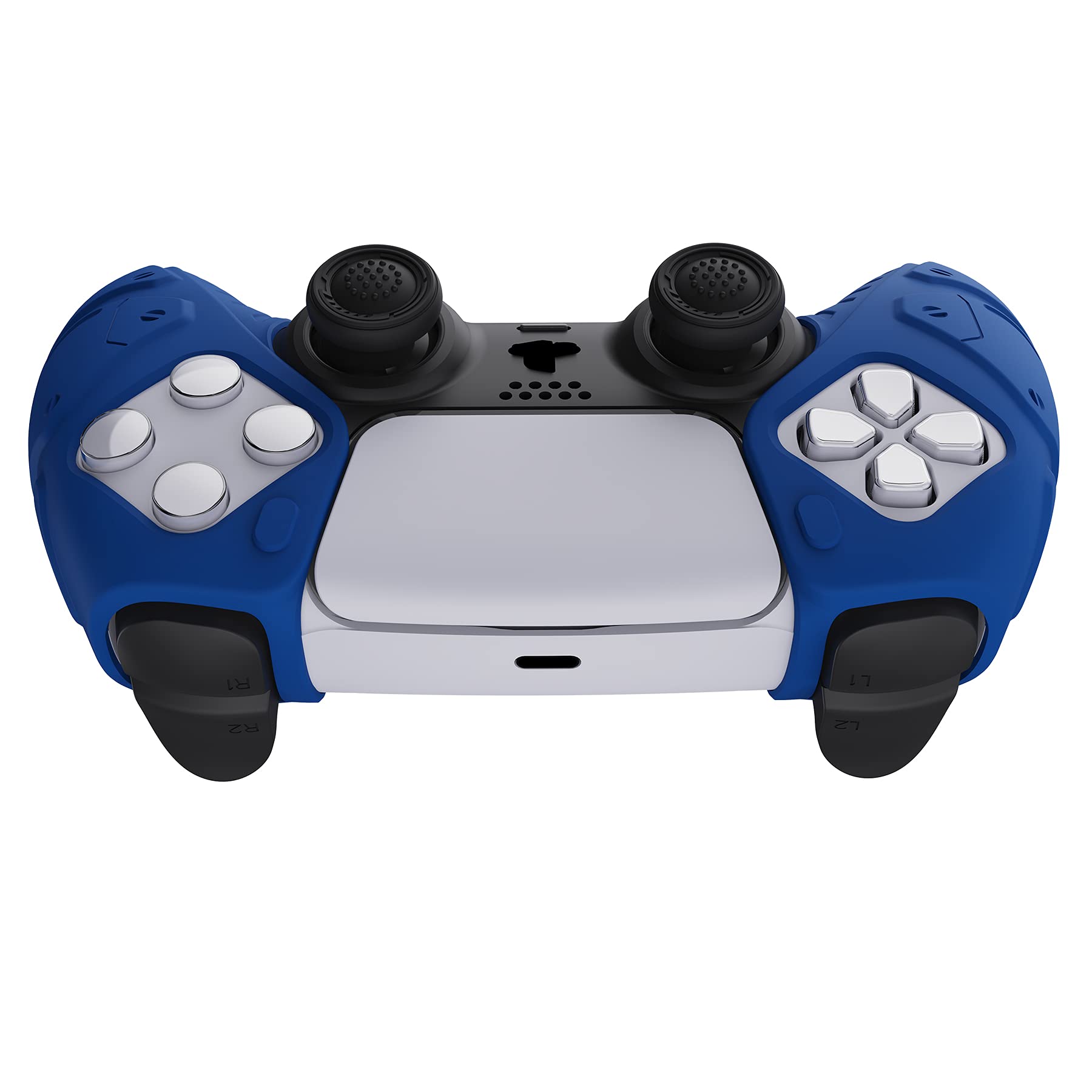 PlayVital Mecha Edition Blue Ergonomic Soft Controller Silicone Case Grips for ps5, Rubber Protector Skins with Thumbstick Caps for ps5 Controller - Compatible with Charging Station