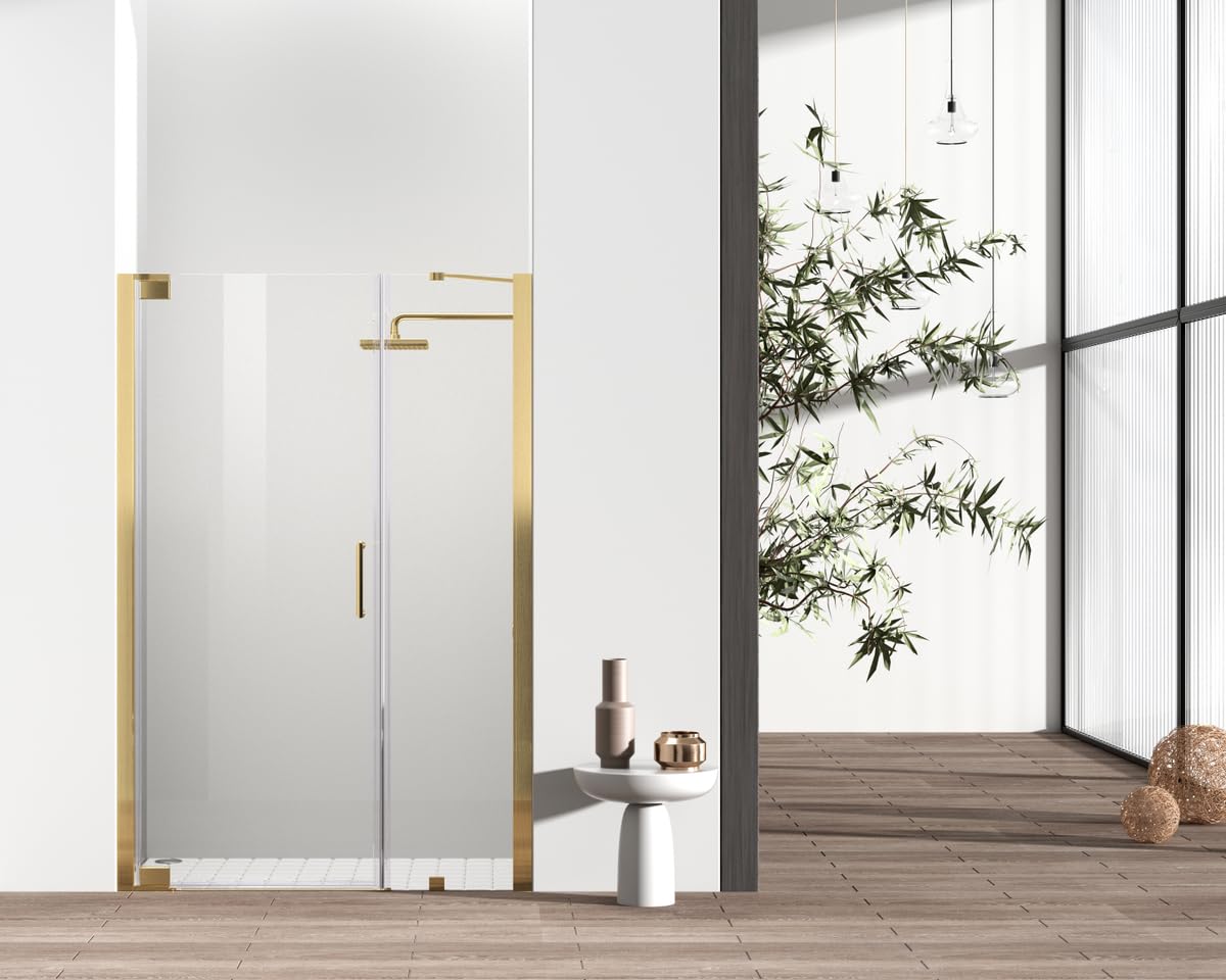 Elegant Kitchen and Bath SD404-4872BGD Semi-Frameless hinged Shower Door 48 x 72 Brushed Gold