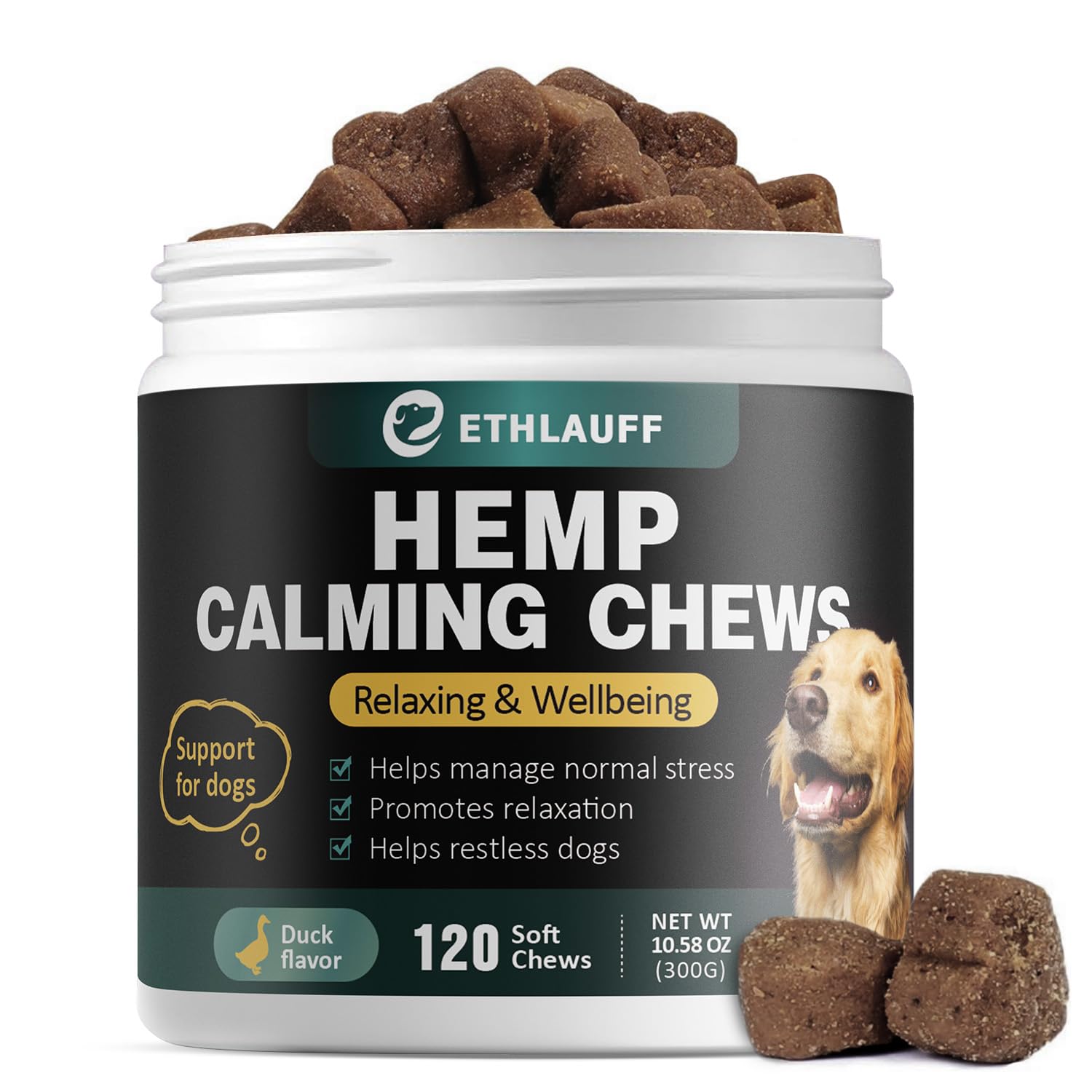 Ethlauff Calming Chews for Dogs 120 Count,Dog Calming Treats,Anxiety Relief Treats,Dog Anxiety Relief,Helps with Dog Anxiety,Separation,Barking,Stress Relief,Sleep Calming Aid,for All Breeds & Sizes