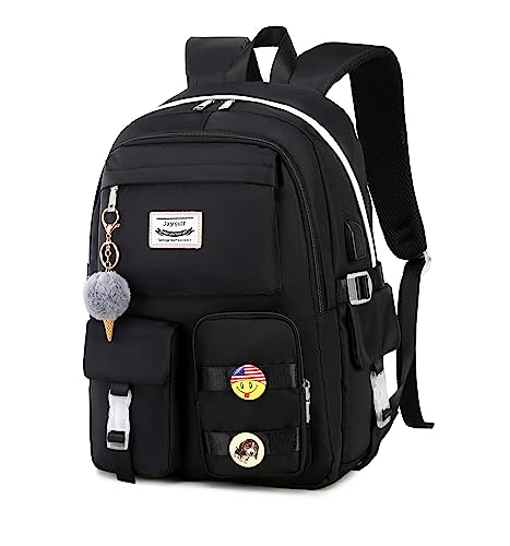 Jaygulf Waterproof Women Laptop Backpack Set Casual Girls Daypack Set Black