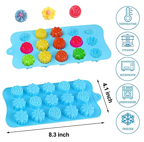 Chocolate Molds Candy Molds for Baking Sweet Treats,15 Cavity Flower Shape Non-Stick Silicone Baking Molds Ice Cubes for Wedding,Festival,Party and DIY Crafts, 6 Pack
