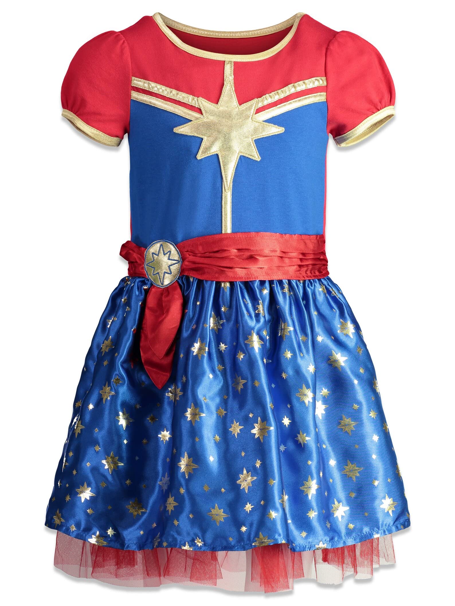 Marvel Avengers Captain Marvel Little Girls Tulle Cosplay Dress and Headband Red 7-8