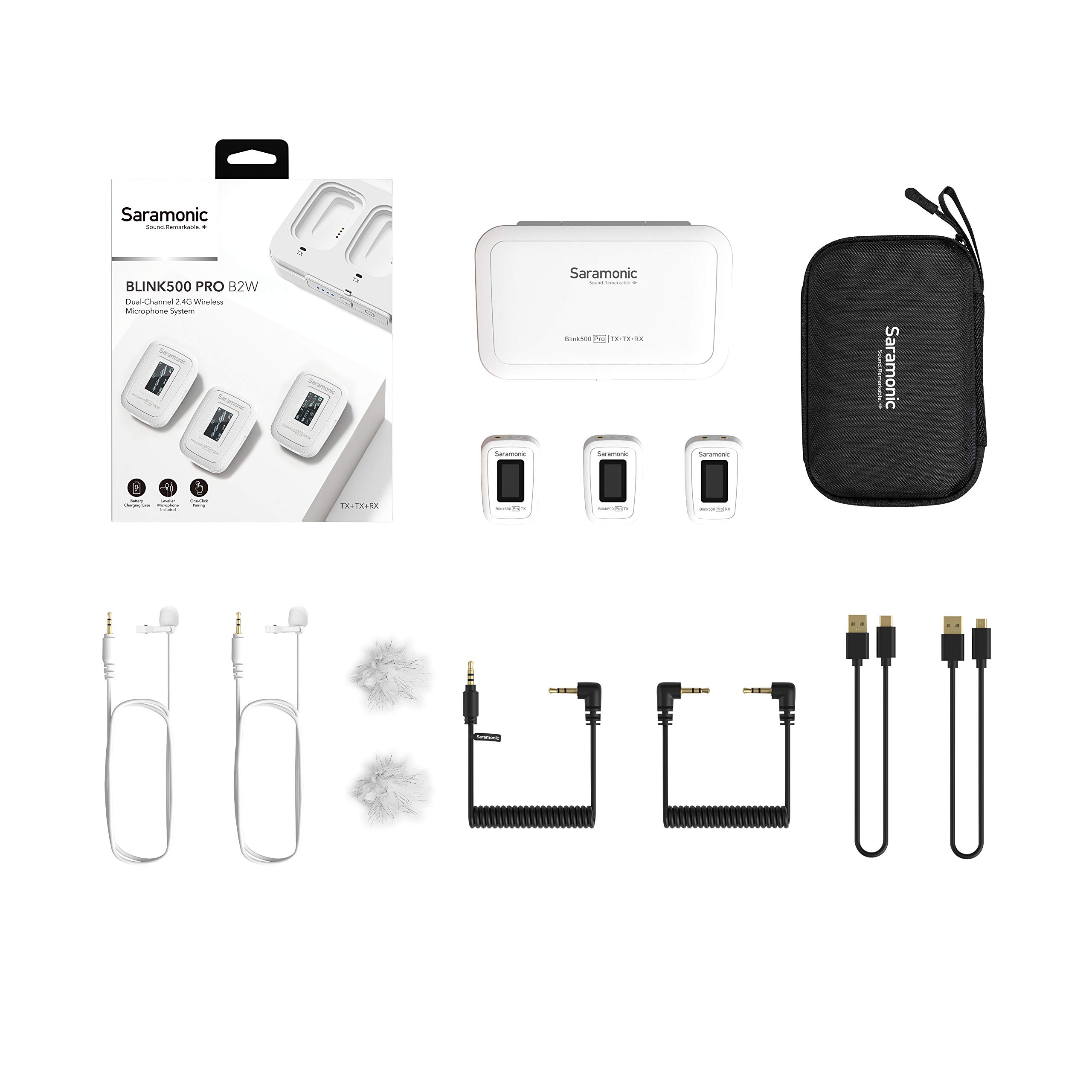 Saramonic Snow White Advanced 2.4 GHz 2-Person Wireless Clip-On Microphone System with Lavaliers for Cameras, Mobile Devices and More (Blink 500 Pro B2 Snow White) (BLINK500PROB2W)