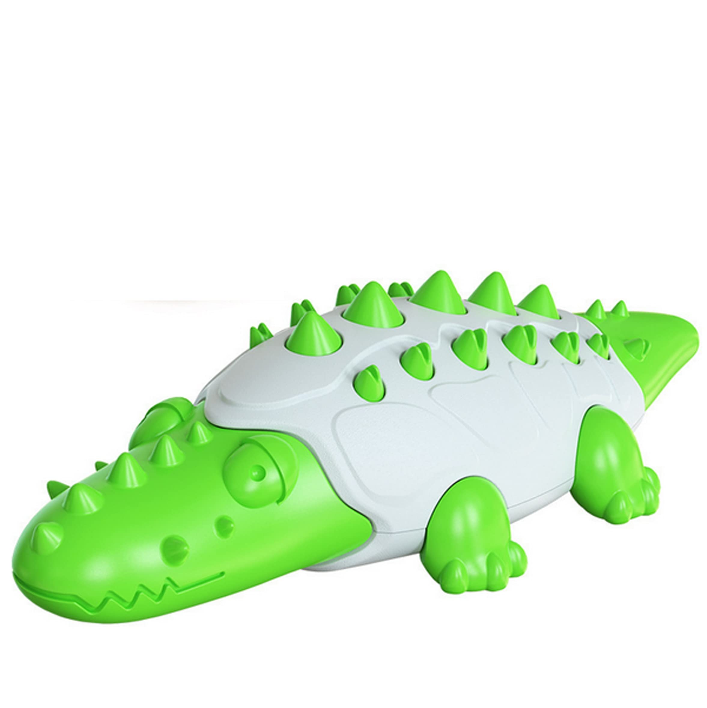 Buyiteme Dog Toothbrush Chew Toy Durable Dog Interactive Treat Dispenser Squeaky Dog Chew Toys for Aggressive Chewers, Cleans Teeth and Promotes Dental&Gum Health (Green, Crocodile)