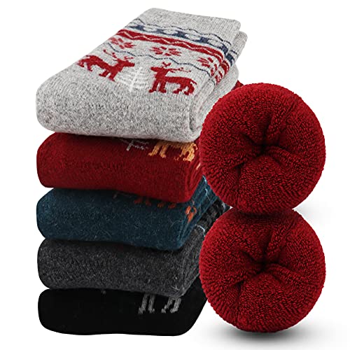 Jeasona Wool Socks for Women Warm Winter Thermal Thick Socks Gifts for Women Mom (Multicolored Reindeer)