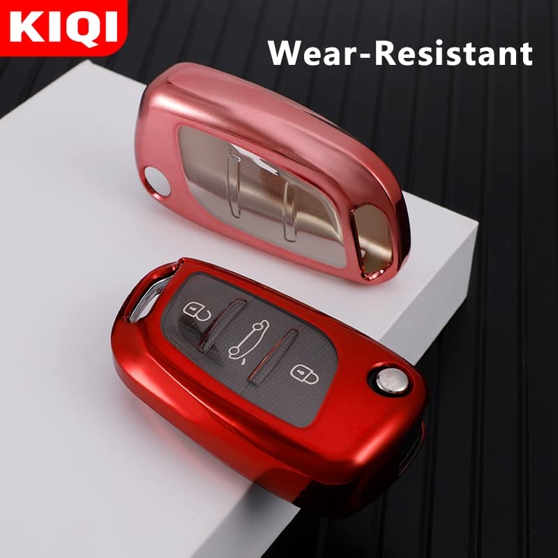 BNHUY for Peugeot Citroen C1 C2 C3 C4 C5 DS3 DS4 DS5 DS6 Soft TPU Car Folding Flip Key Case Cover Shell Protector Accessories (Color Name: Red)