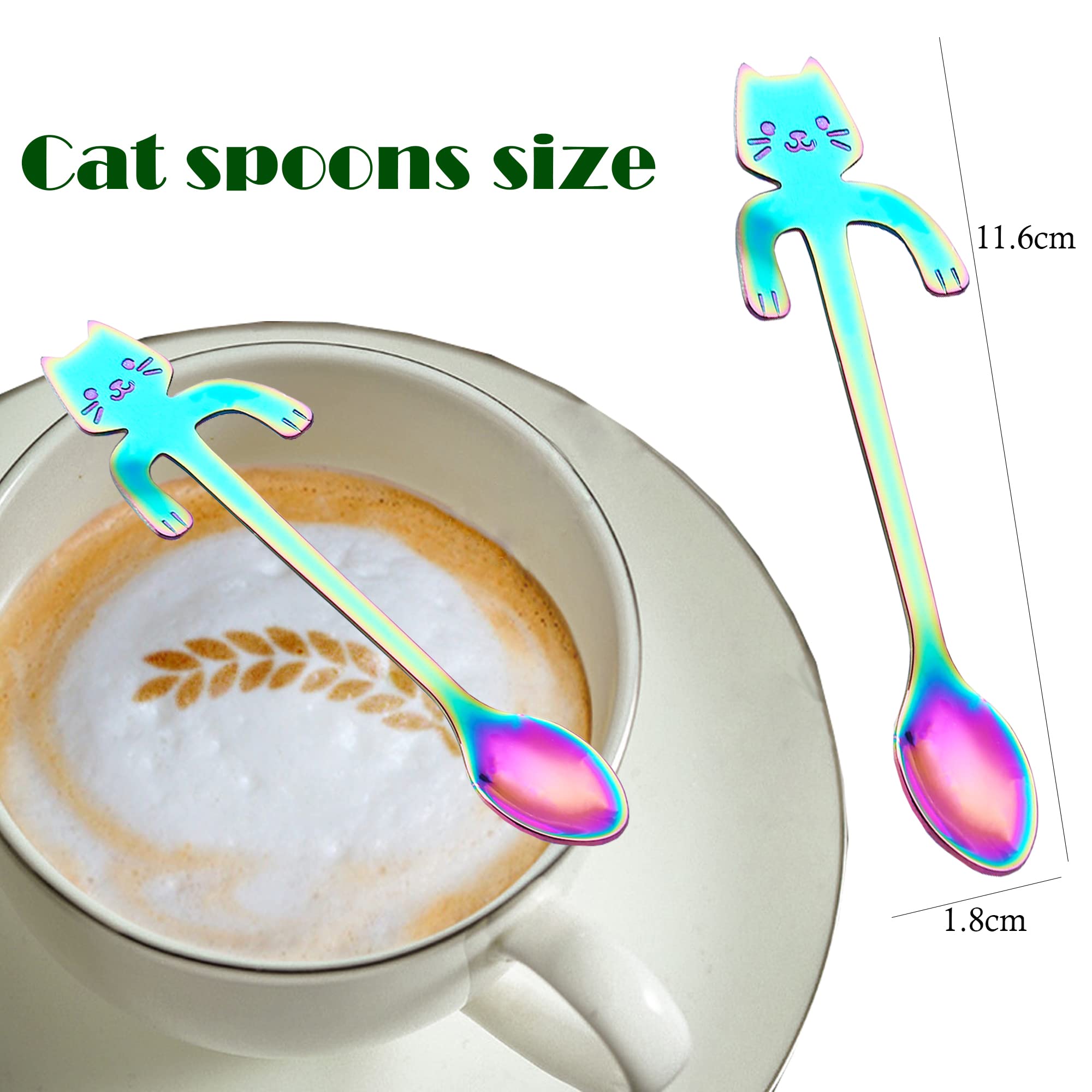 Cat Spoon Coffee Tea Spoon Set, ESRISE Stainless Steel Hanging Cup Teaspoons Demitasse Mini Long Cute Kitten Stirring Spoon for Dessert Drink Mixing Milkshake (Multicolor)
