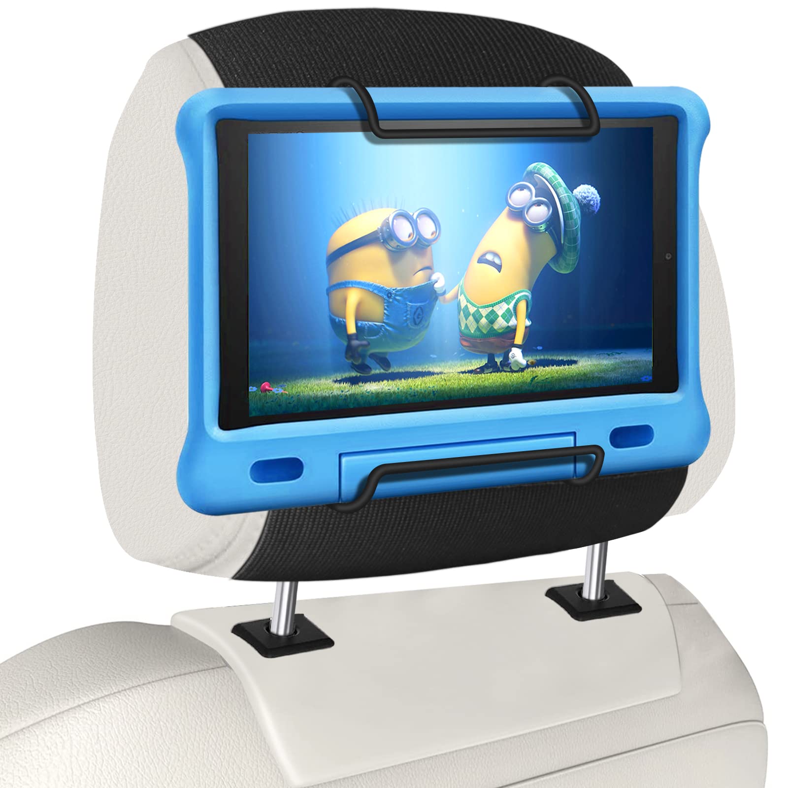 Car Headrest Mount Holder, Tablet Holder for Kids in Back Seats, with Adjustable Strap & Anti-Slip Silicone Holding Clamp, Fits All 10-12.9" Tablets