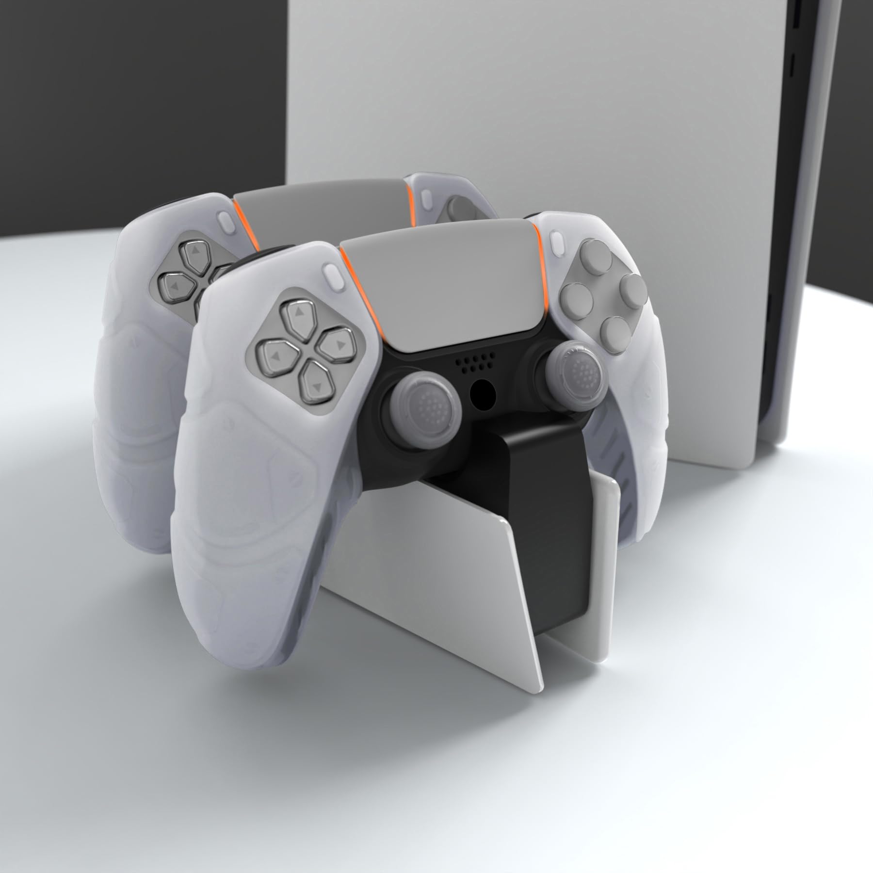 PlayVital Mecha Edition Clear White Ergonomic Soft Controller Silicone Case Grips for ps5, Rubber Protector Skins with Thumbstick Caps for ps5 Controller - Compatible with Charging Station