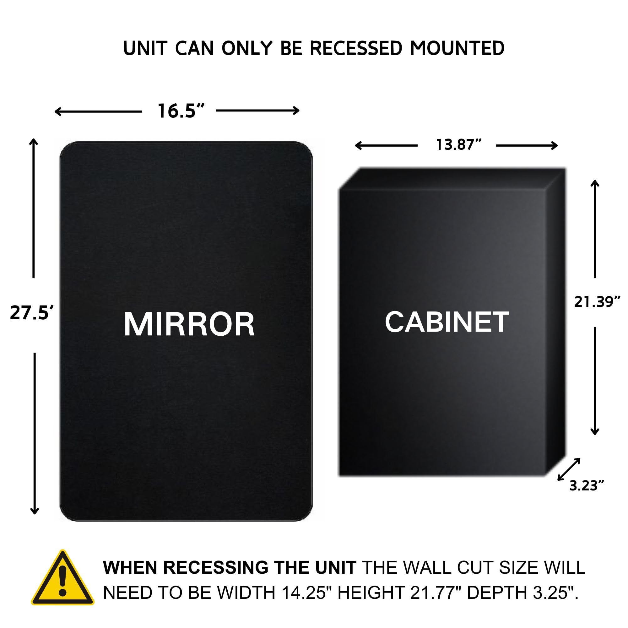 EGHOME Matt Black Rectangle Recessed Bathroom Medicine Cabinet with Mirror Stainless Steel Metal Framed Rounded Rectangular Bathroom Cabinet with Mirror 16.5x27.5''