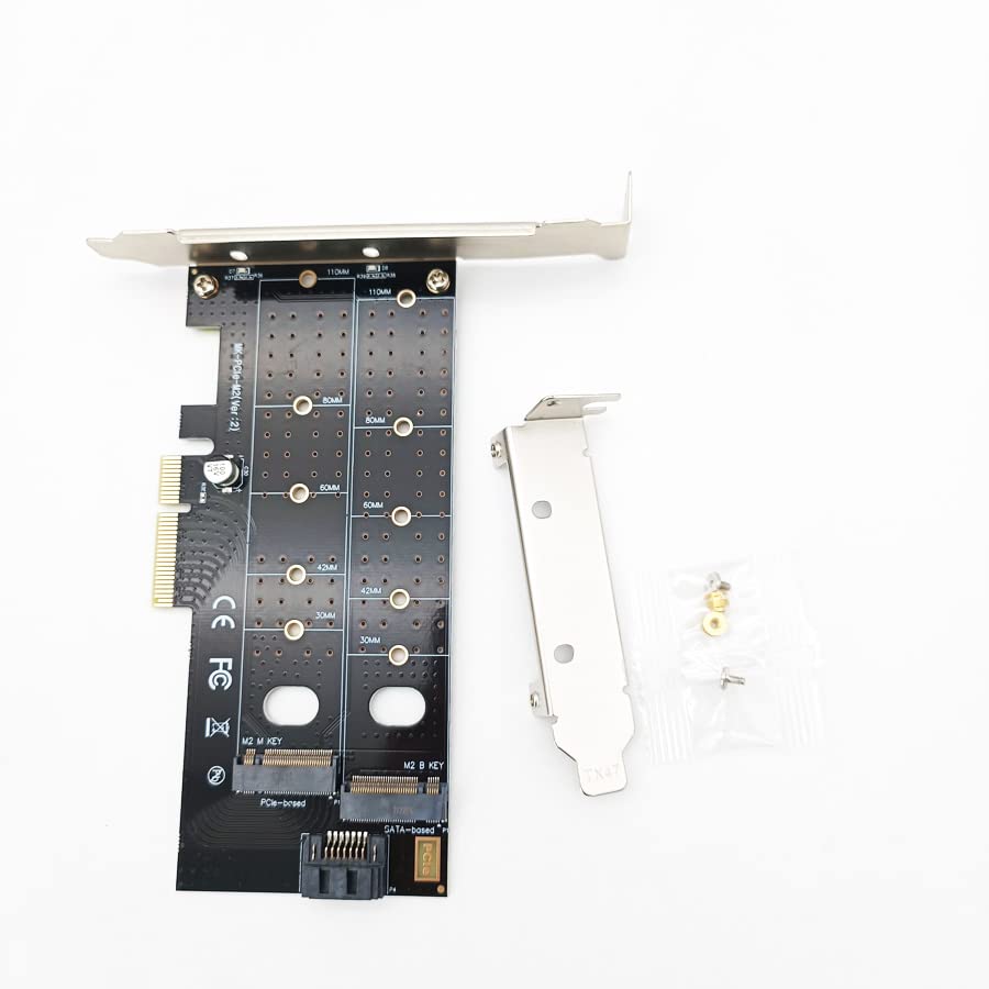 Dual M. 2 PCIE and SATA SSD Adapter Card with Low Profile Bracket for PC Desktop