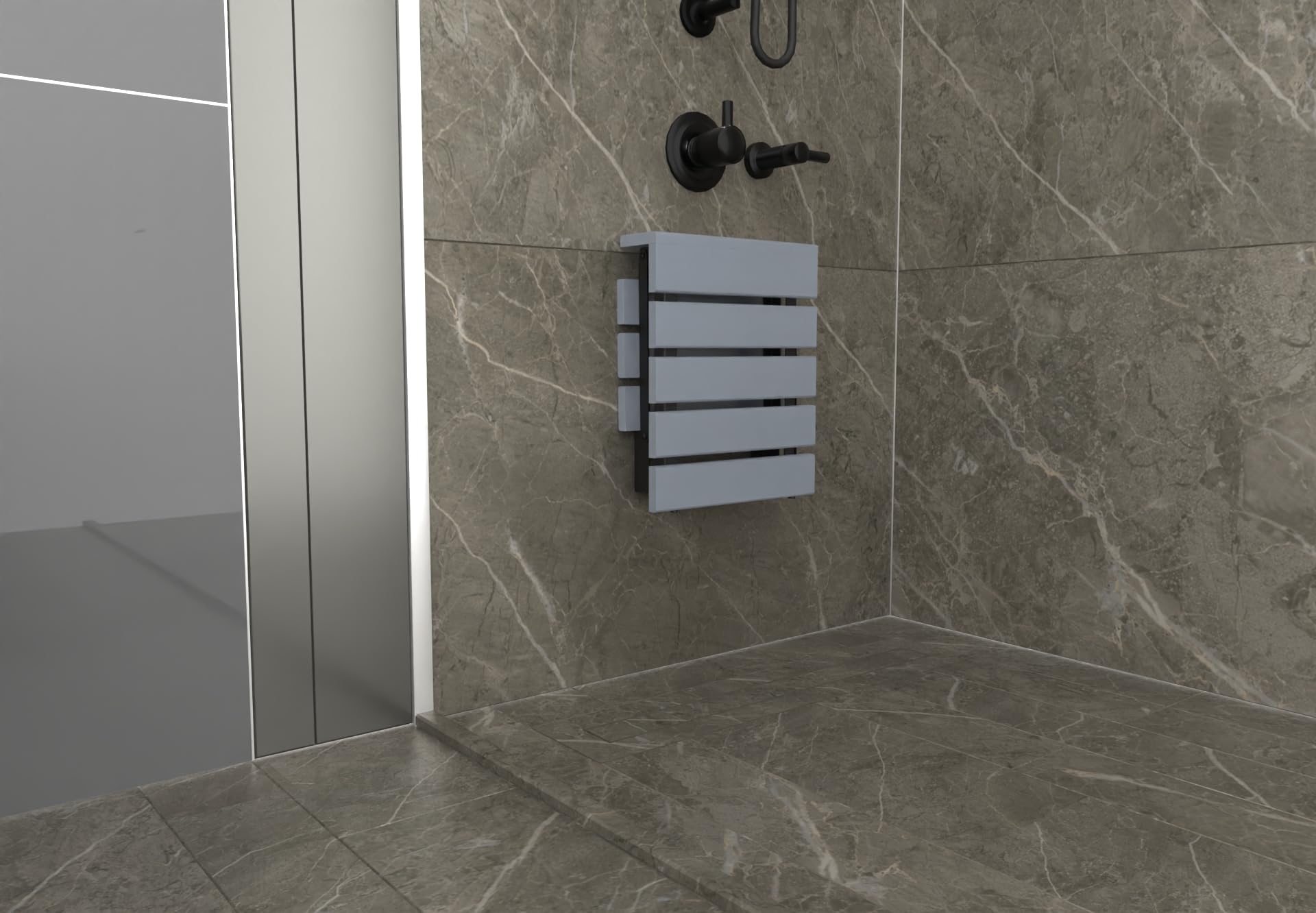 Folding Wall Mounted Teak Wood Handmade Shower Seat, Inside Shower Bathroom Stool for Seniors Disabled Pregnant Handicapped, Foldable Water Resistant Outdoor Bench (Gray)
