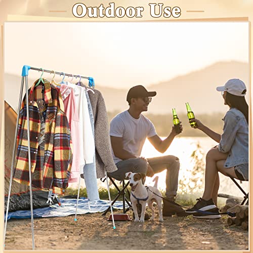 Gerrii Portable Garment Rack and 12 Small Foldable Clothes Hangers Folding Clothes Rack Travel Collapsible Clothing Rack for Indoor Outdoor Drying Laundry Dance Costume Bag Suitcase Camping (Blue)