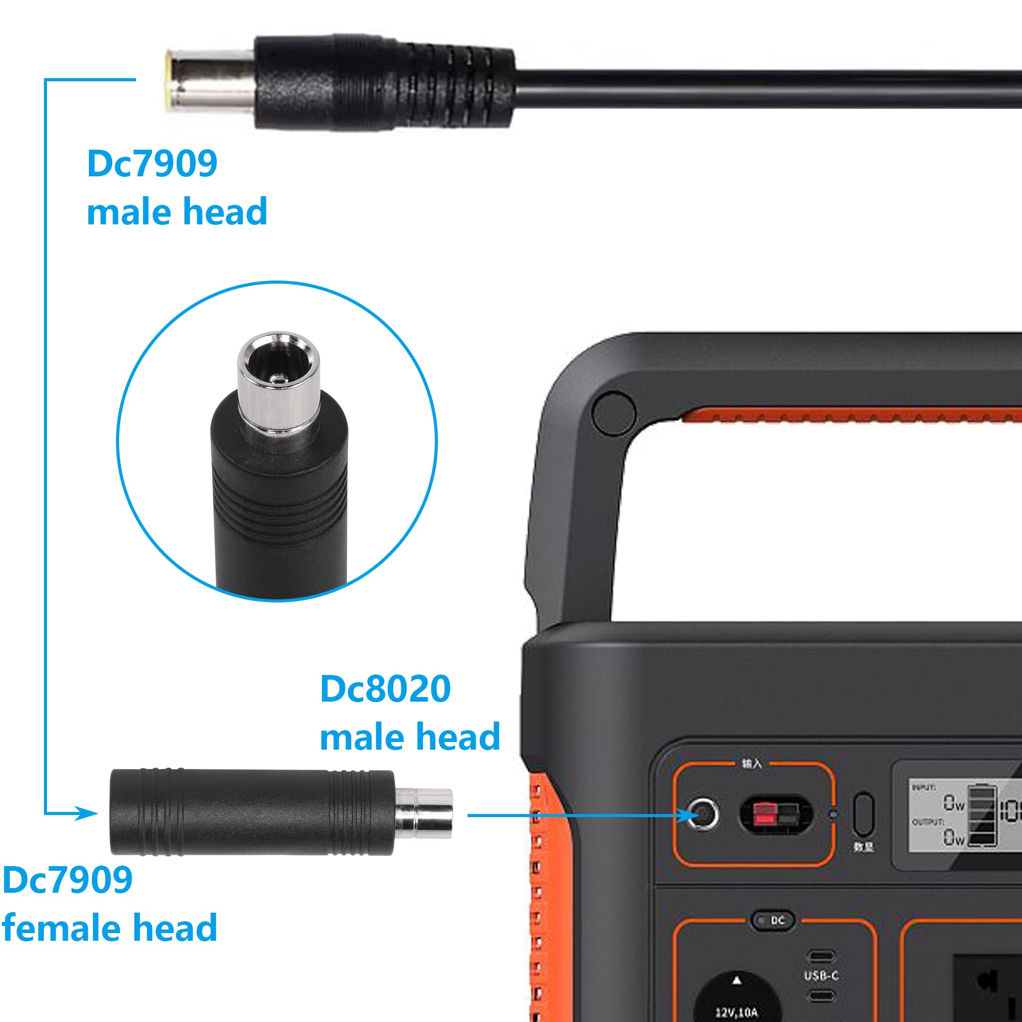 CERRXIAN DC 7.9mm x 0.9mm to DC 8.0mm x 2.0mm Adapter,DC 8mm Female to DC 8020 Male Converter for Solar Panel RV Portable Power Station(7909-8020)(2-Pack)