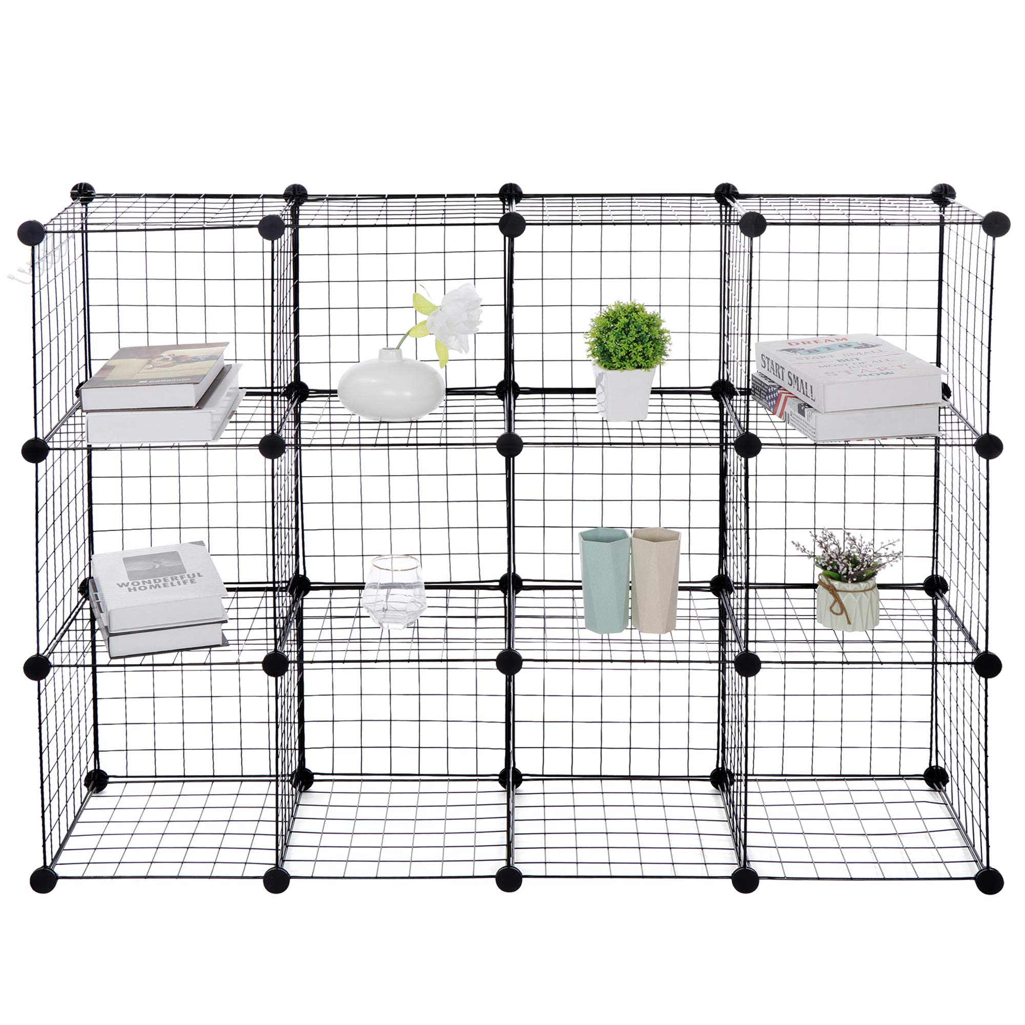 Saturnpower Wire Cube Storage Wardrobe, 12-Cube Metal Grid Storage,Stackable Modular Bookshelf Shelves, Storage Bins Shelving, DIY Closet Cabinet for Living Room, Bedroom, Office, Garage
