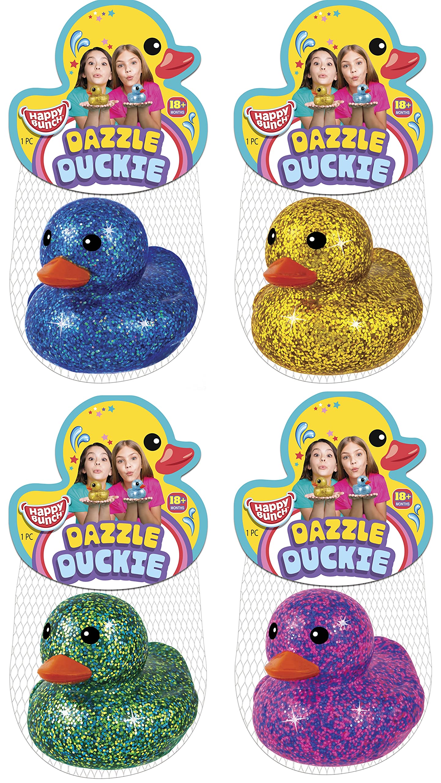 JA-RU Giant Glitter Rubber Ducks (4 Rubber Duckies Assorted) Baby Bath Toys & Pool Beach Essentials. Stress Relief Sensory Play Fidget Toy. Bulk Pinata Filler Stocking Stuffer. 4343-4s