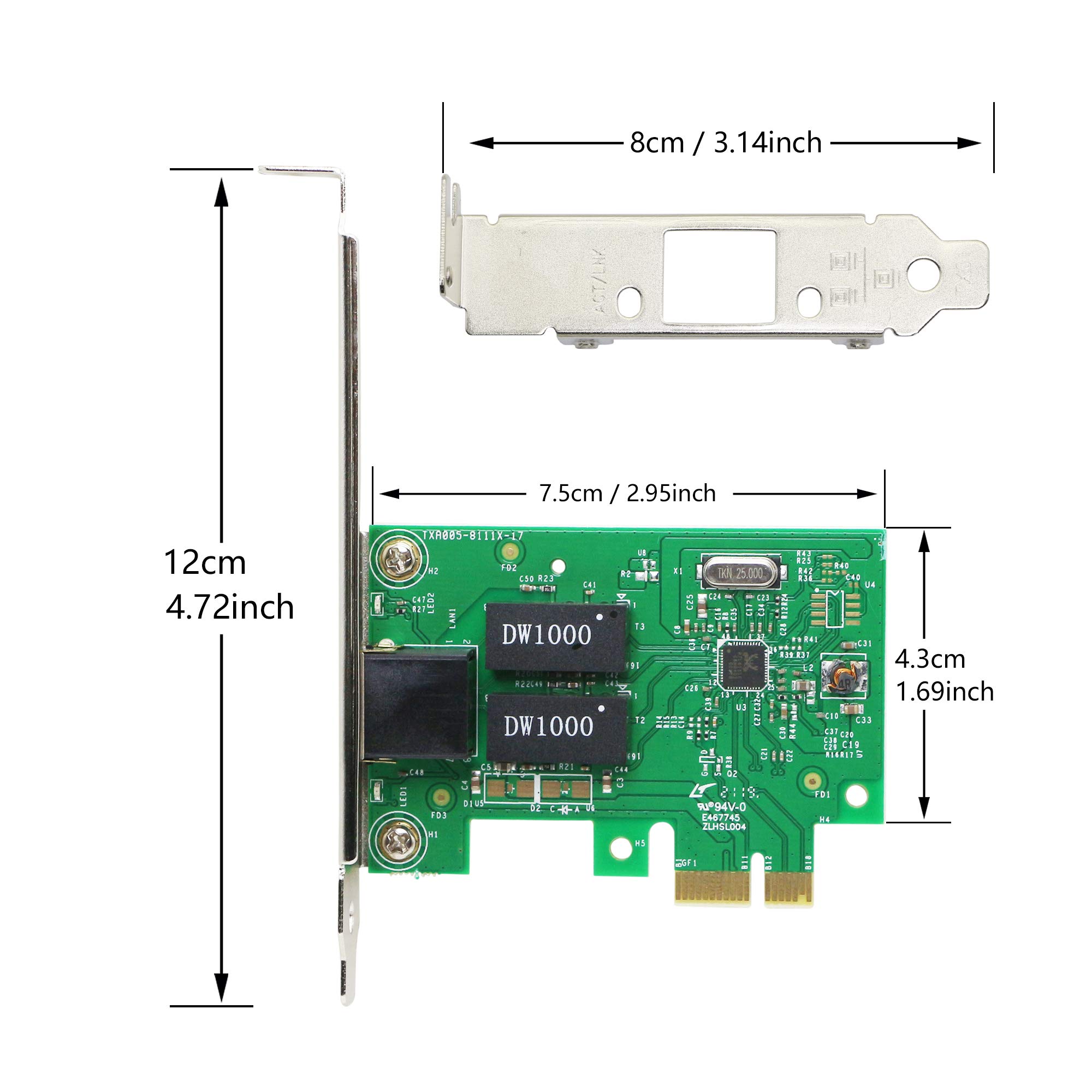 CERRXIAN Gigabit Ethernet PCI Express 1x Slot PCI-E Network Card 10/100 / 1000Mbps with Low Profile Bracket for Desktop PC