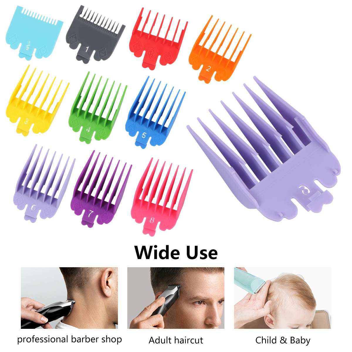 CABAX 10 Pcs Colorful Professional Hair Clipper Combs Guides 1/16β to 1β,Attachment Guide Combs Replacement Guards Set for Wahl Clippers/Trimmers